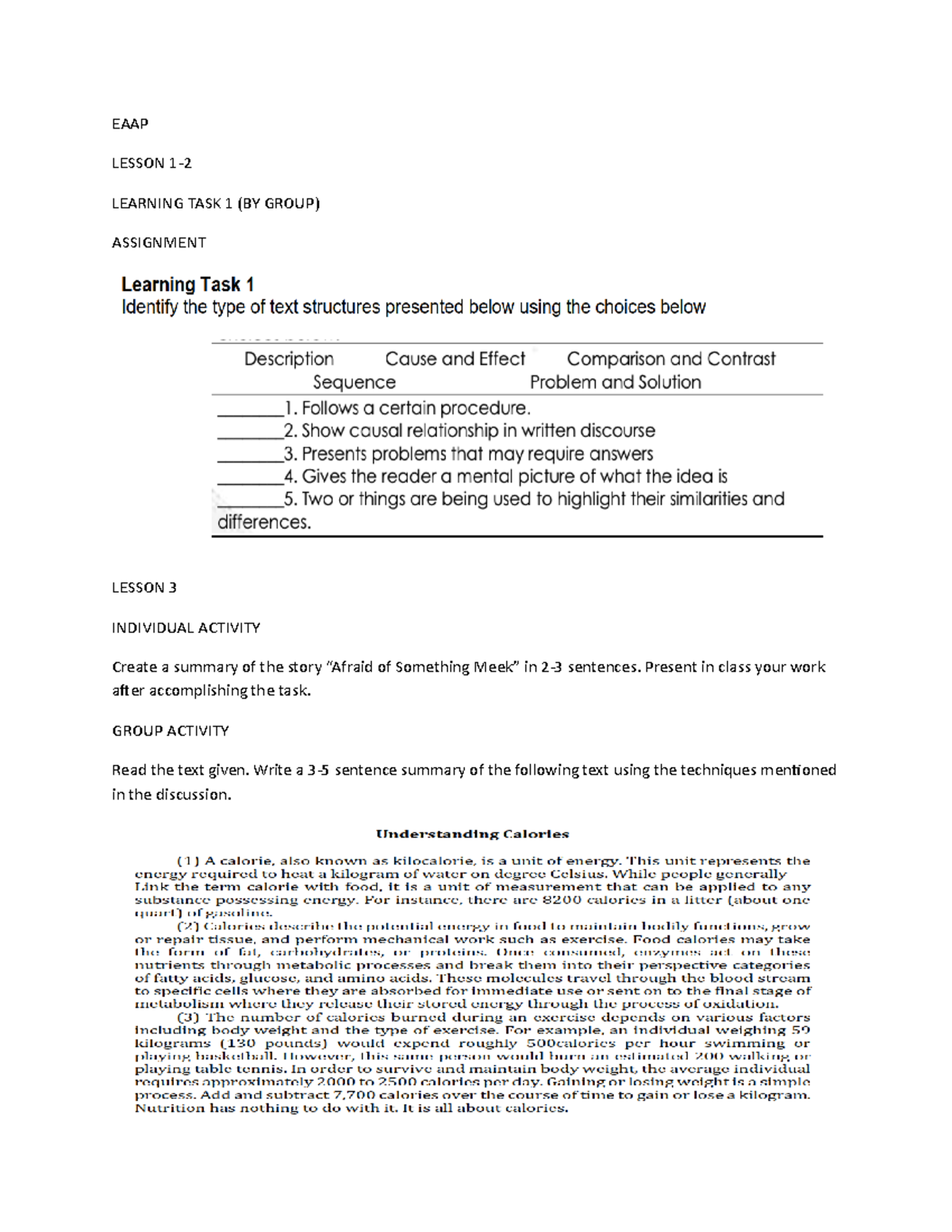 EAAP - gdffgd - EAAP LESSON 1- LEARNING TASK 1 (BY GROUP) ASSIGNMENT ...