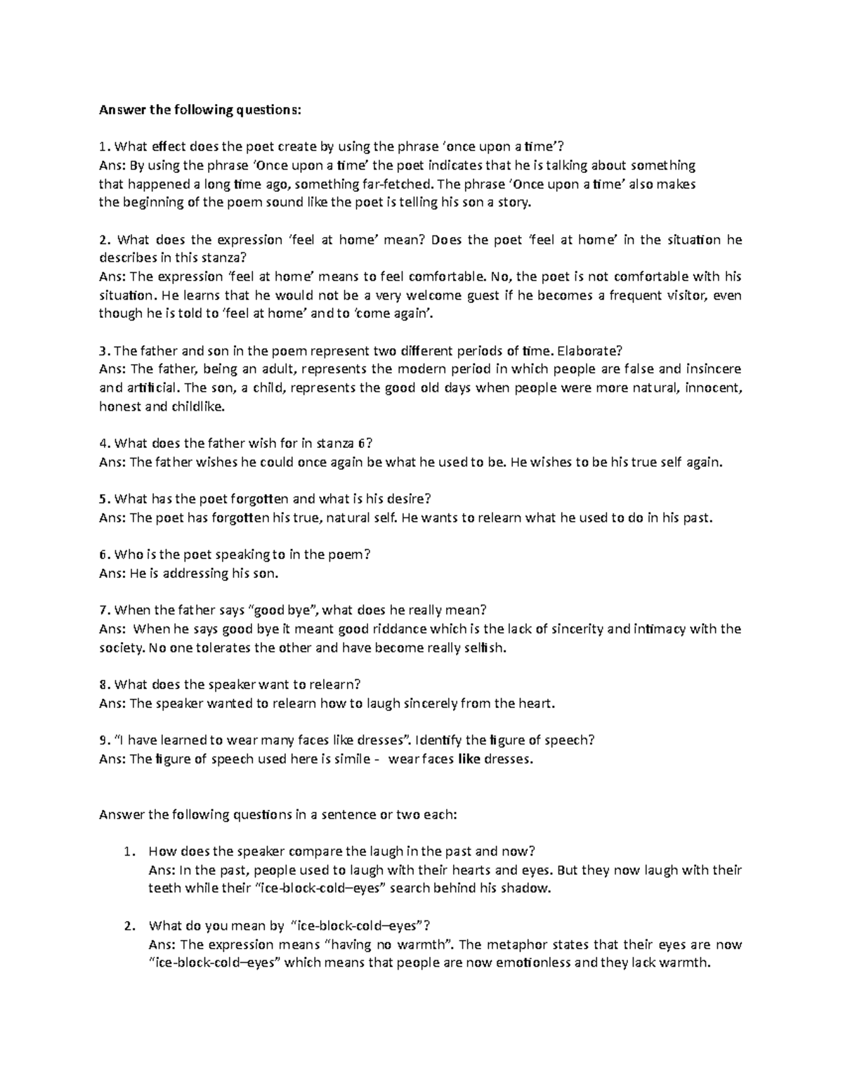 Once upon a time - Its the key points about the poem Once Upon a time ...