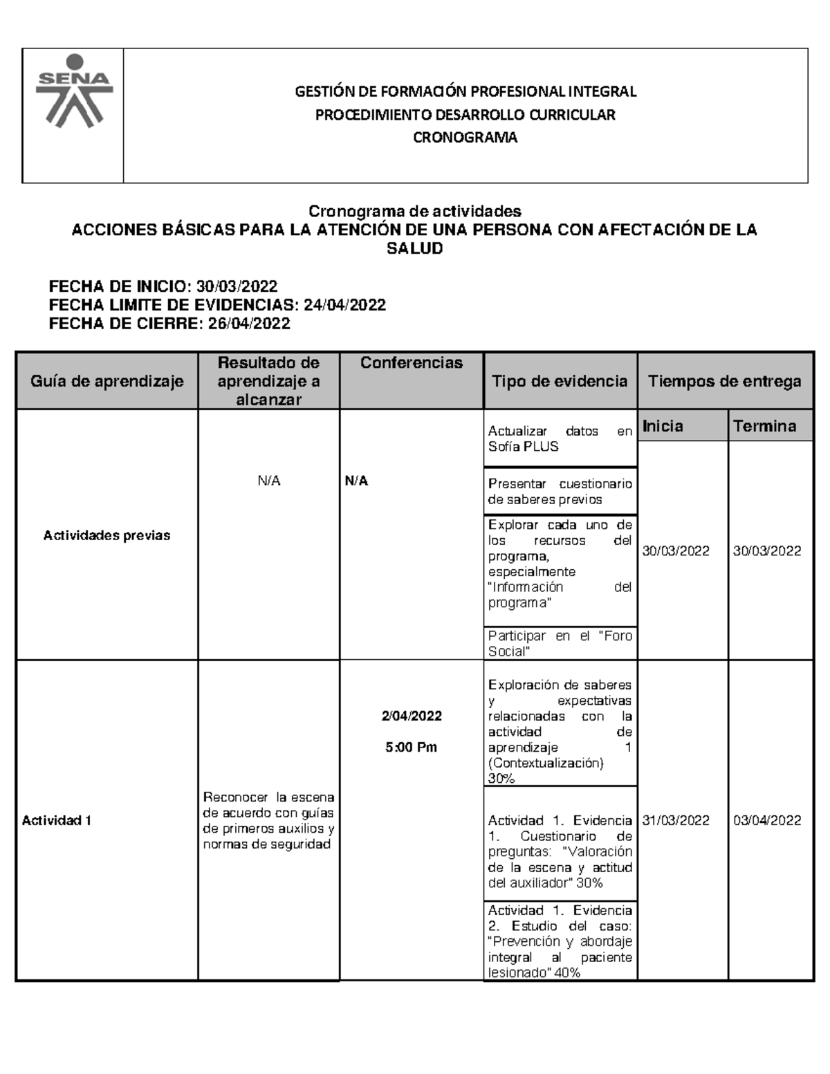 Cronograman Nuevon Accionesn Basicasn 2022n Abril 68624495 e27af5b - GESTI”N DE FORMACI”N - StuDocu