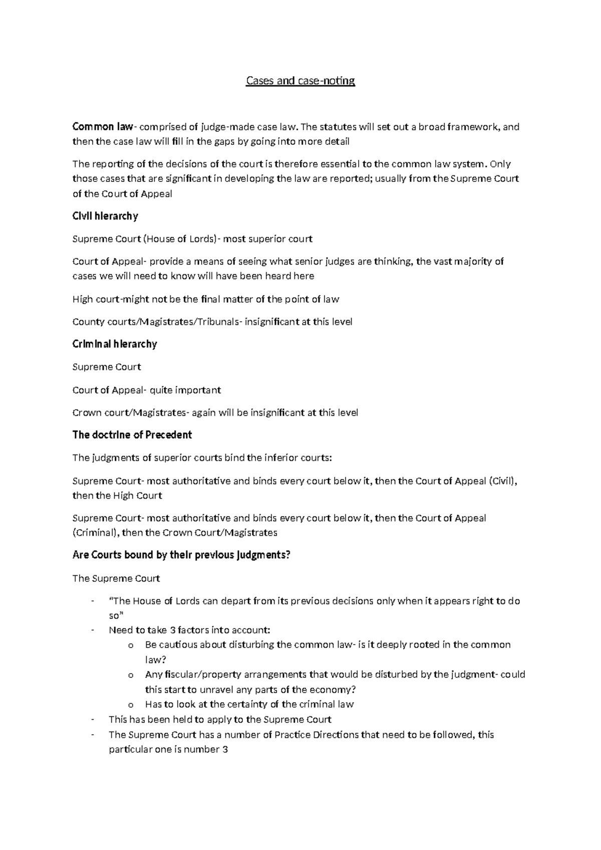 Cases and case-noting - Cases and case-noting Common law- comprised of ...