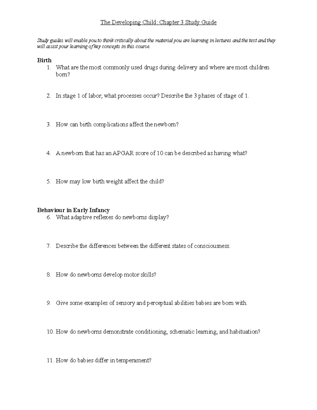 Chapter 3 - The Developing Child: Chapter 3 Study Guide Study guides ...