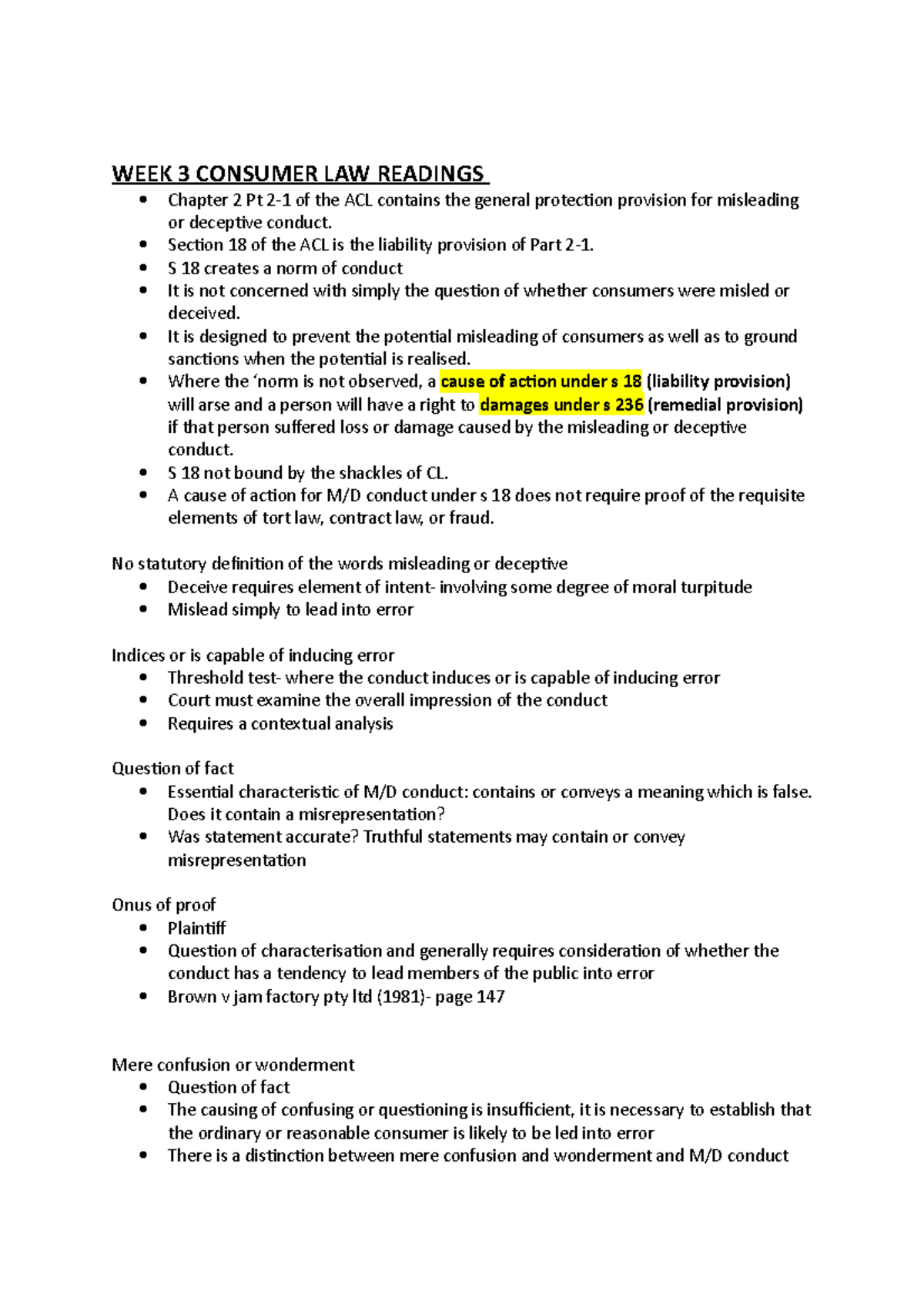 Consumer LAW WEEK 3 - Lecture notes week 3 - WEEK 3 CONSUMER LAW ...