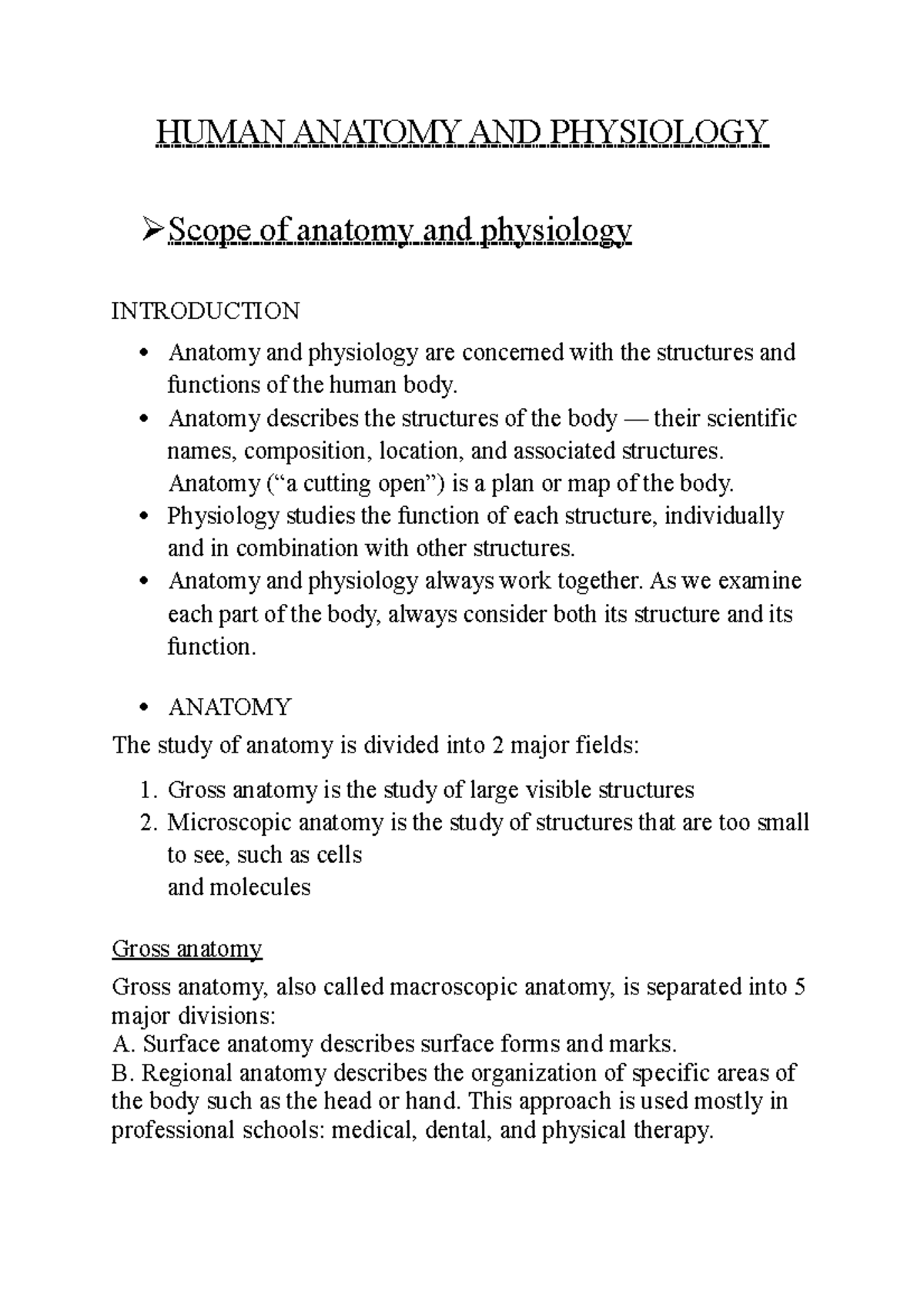 Human Anatomy AND Physiology - HUMAN ANATOMY AND PHYSIOLOGY Scope of ...