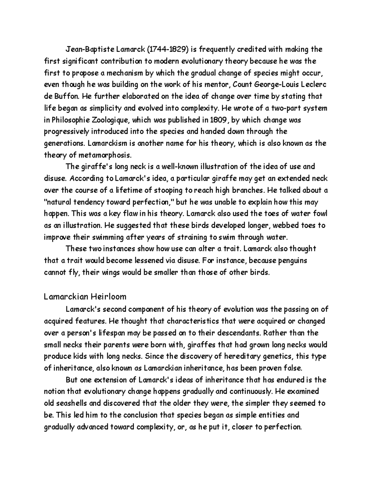 Lamarck The theory of transformation - Jean-Baptiste Lamarck (1744-1829 ...