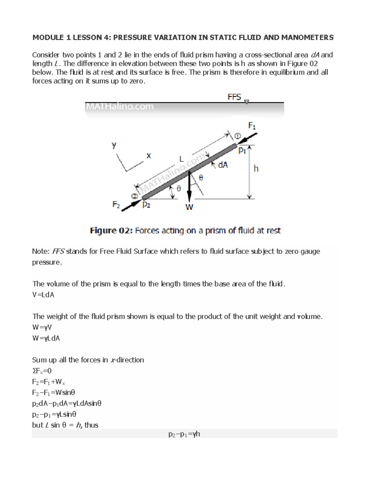 Module 1 Lesson 4 - Notes - MODULE 1 LESSON 4: PRESSURE VARIATION IN ...