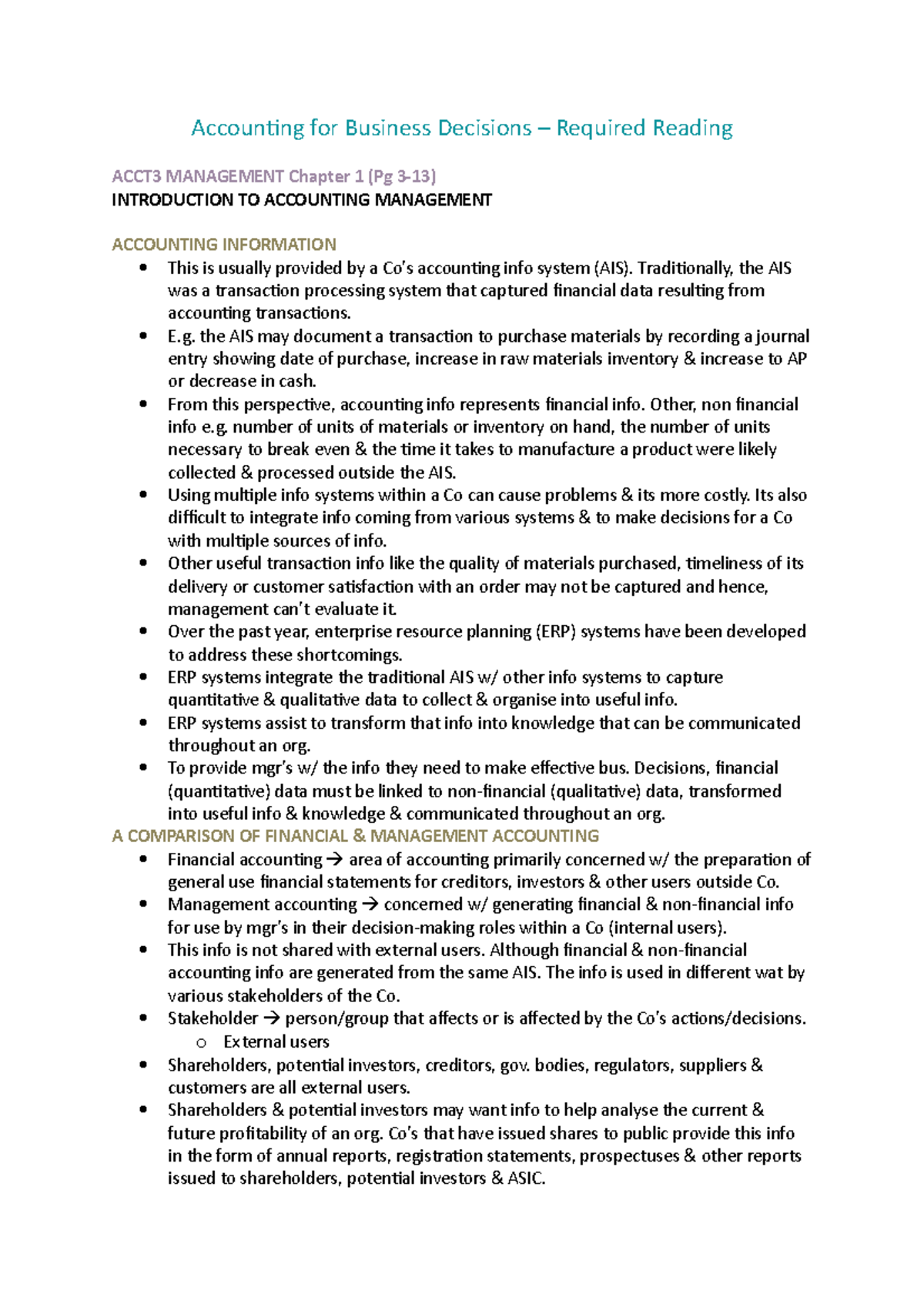 Accounting for Business Decisions week 10 - Accounting for Business ...