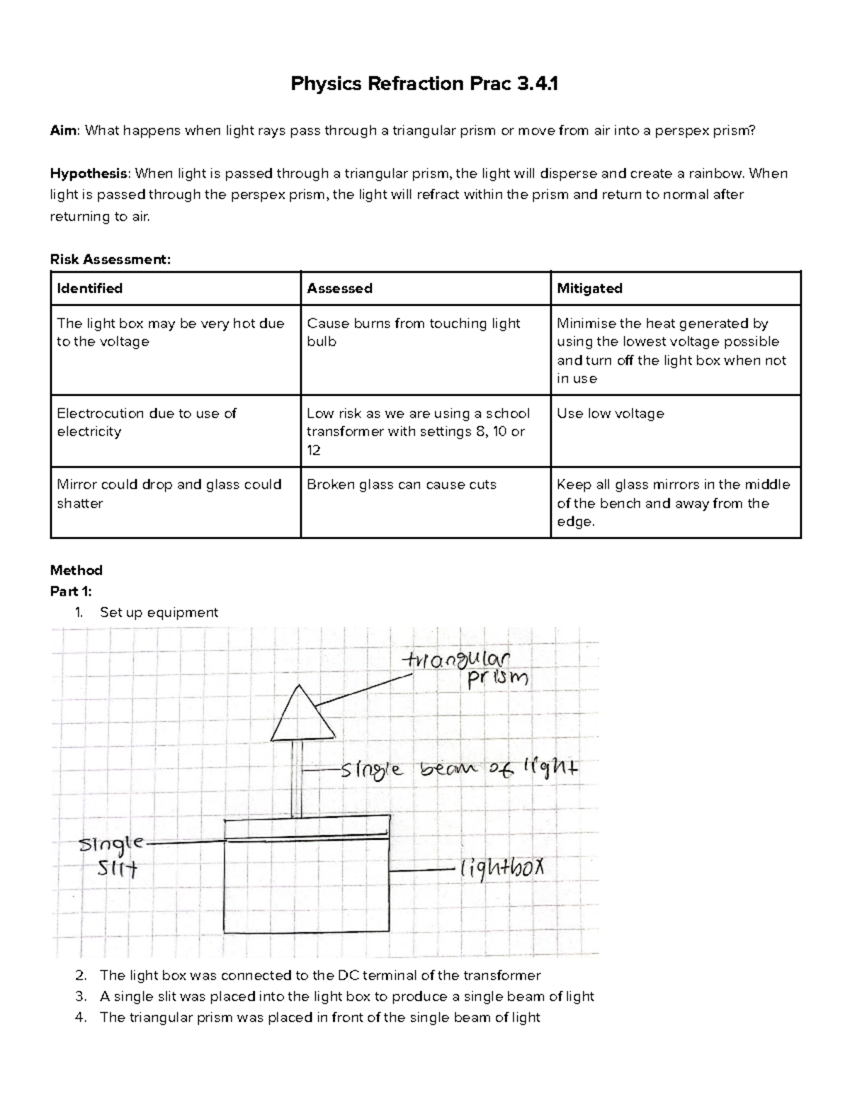 Physics Refraction Prac 3 - Aim: What happens when light rays pass ...