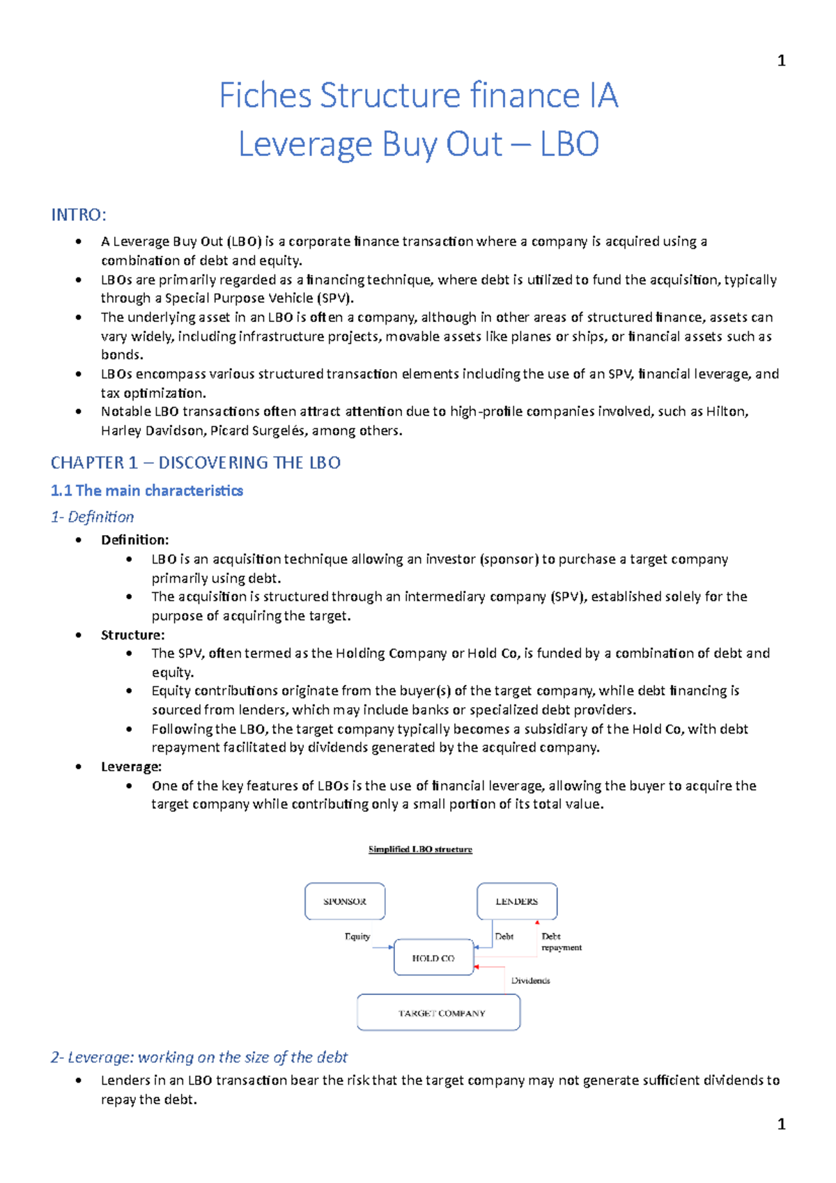 Fiches Structure finance IA - Fiches Structure finance IA Leverage Buy ...