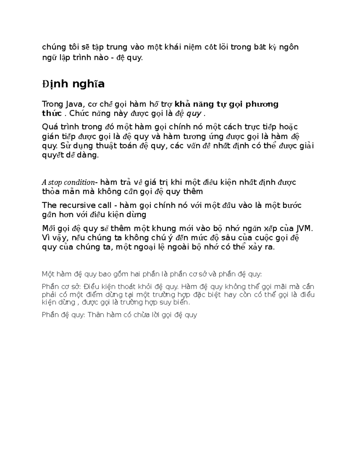 giai thuat de quy va cai gi do khong biet gi - Data Structure and algorihms - FPT - Studocu