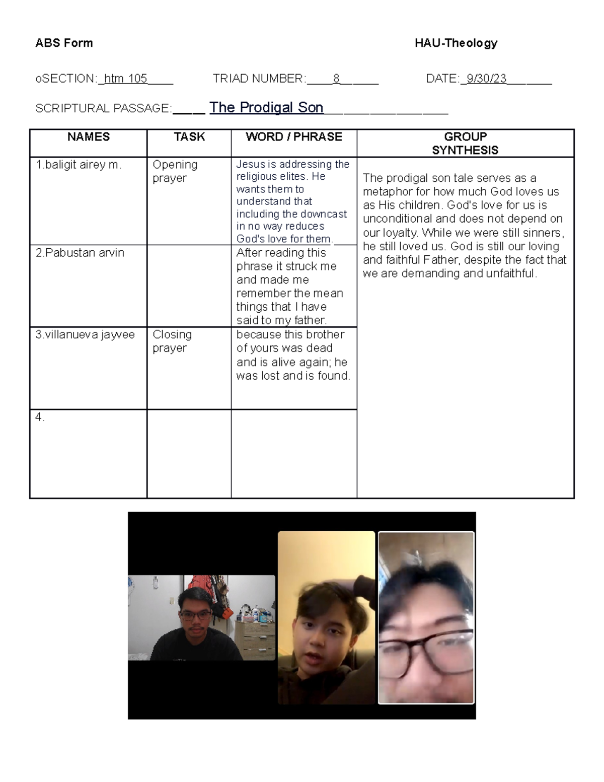ABS Form 1 3 - asdasd - ABS Form HAU-Theology oSECTION:htm 105___ TRIAD ...