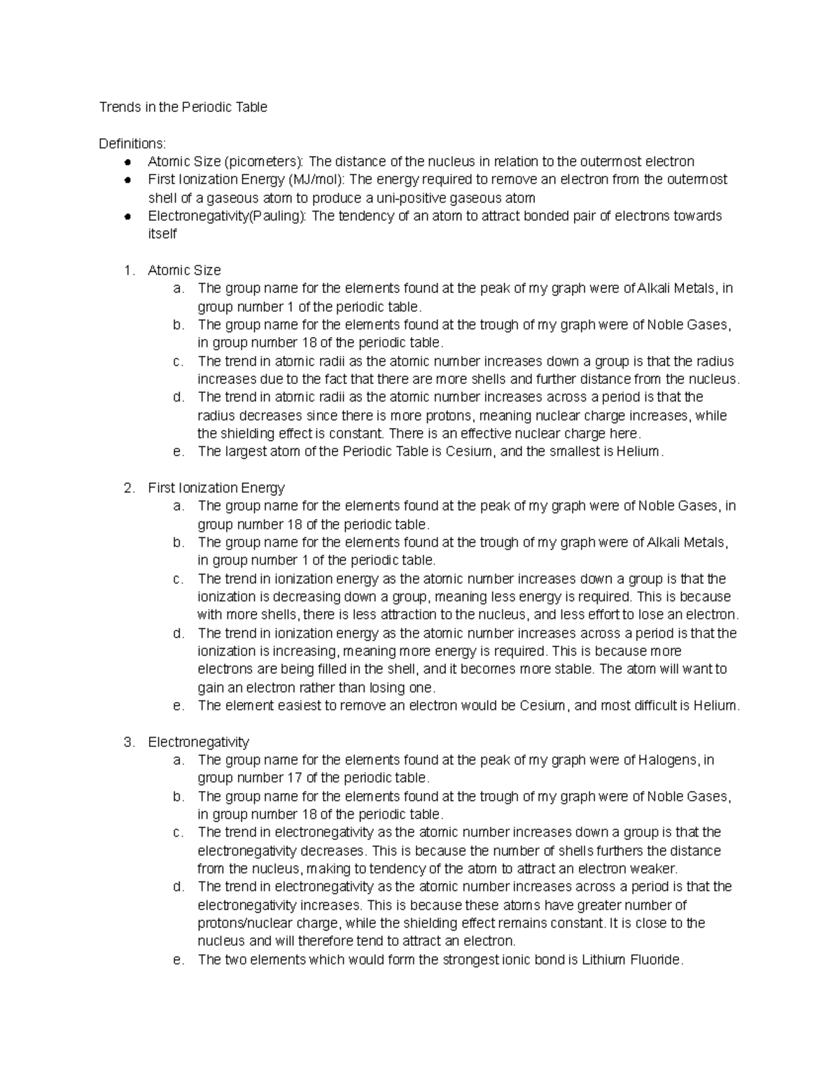 Trends in the Periodic Table - Trends in the Periodic Table Definitions ...
