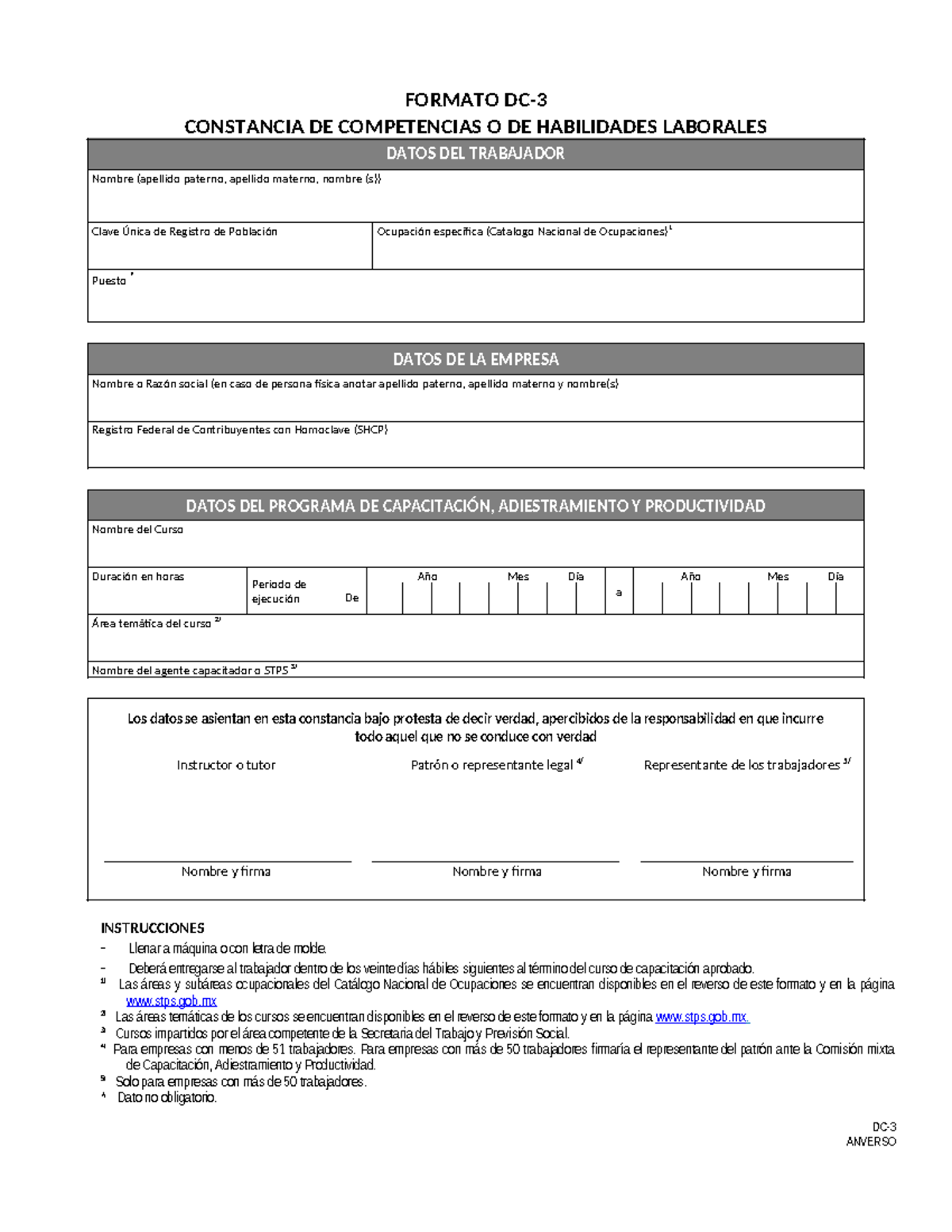 Formato DC3 - FORMATO DC- CONSTANCIA DE COMPETENCIAS O DE HABILIDADES ...