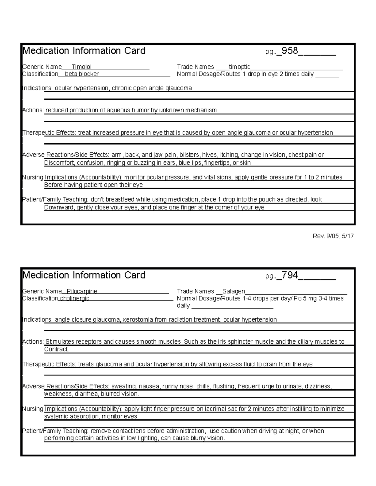 Med Card Week 1 - Med Cards - Medication Information Card pg.958 ...