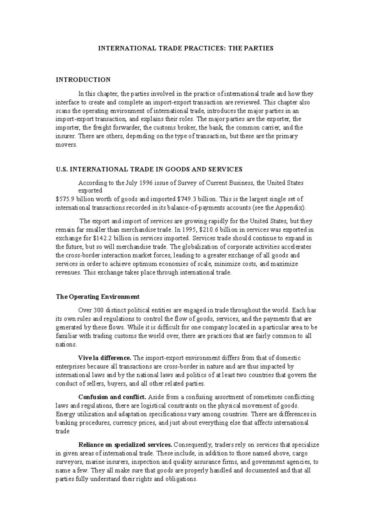 Chapter 7 International Trade practice - INTERNATIONAL TRADE PRACTICES ...