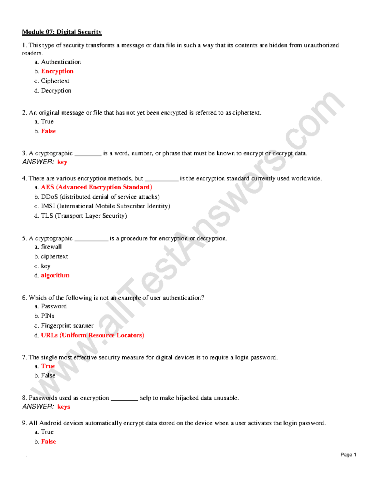 Exam 2020, questions and answers - 1. This type of security transforms ...