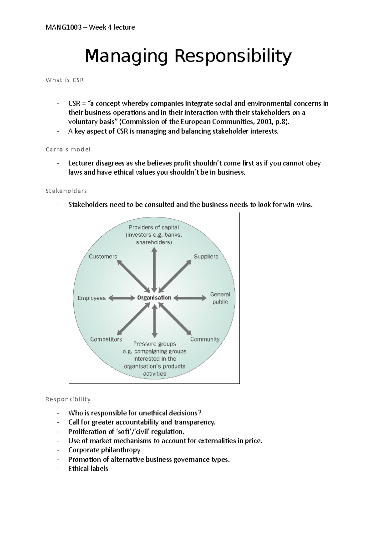 Managing Responsibility - MANG1003 - Southampton - Studocu