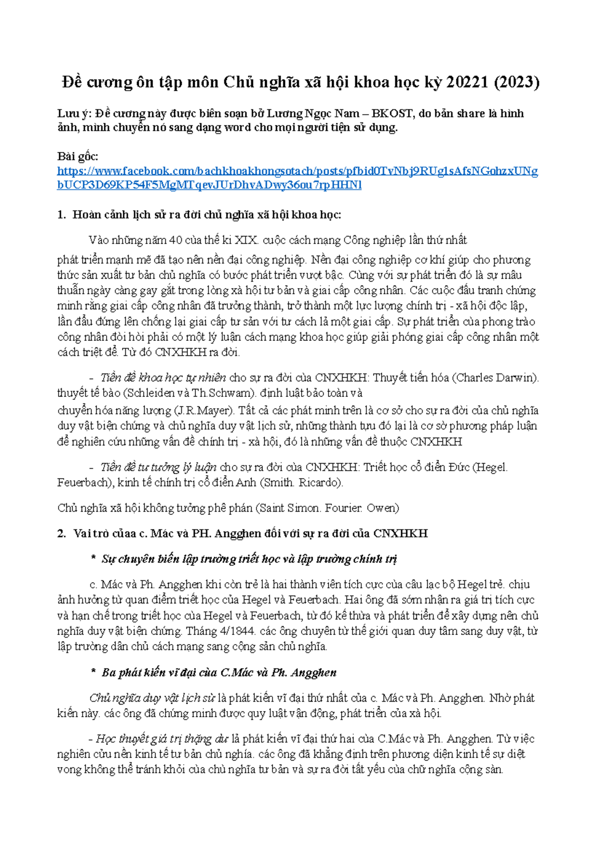 Cnxhkh 2023 - haha - Đề cương ôn tập môn Chủ nghĩa xã hội khoa học kỳ ...