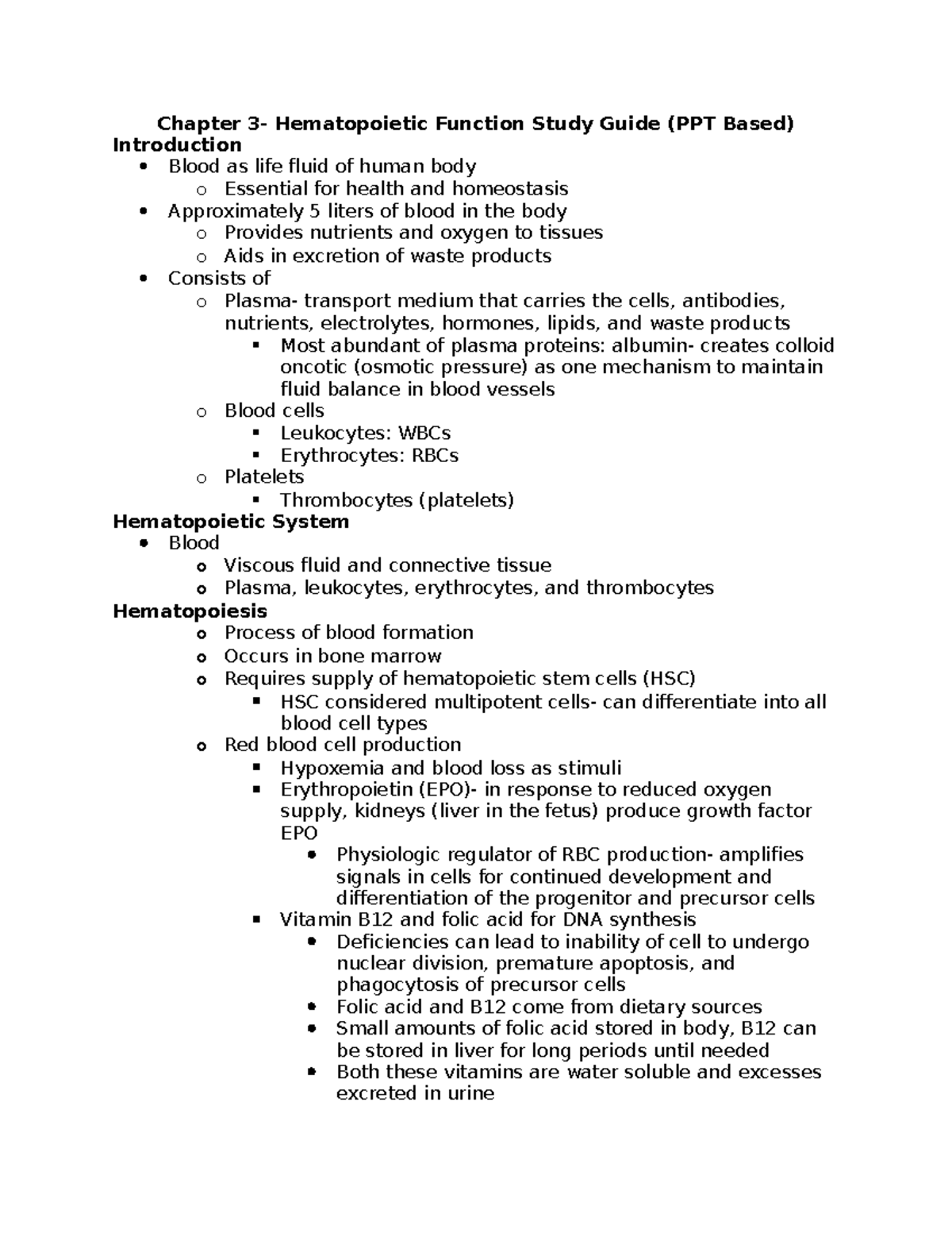 Chapter 3 Study Guide - Module 3 - Chapter 3- Hematopoietic Function ...