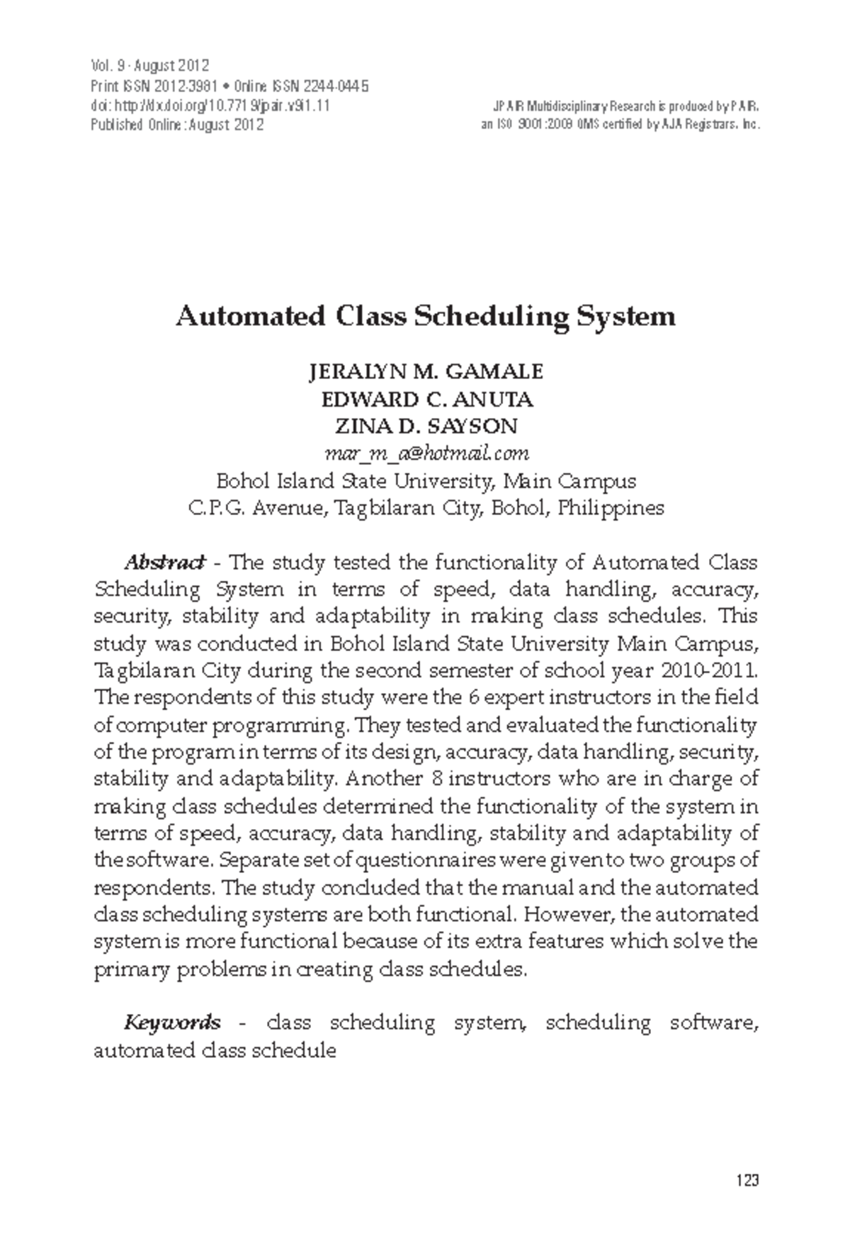 Automated Class Scheduling System - International Peer Reviewed Journal ...