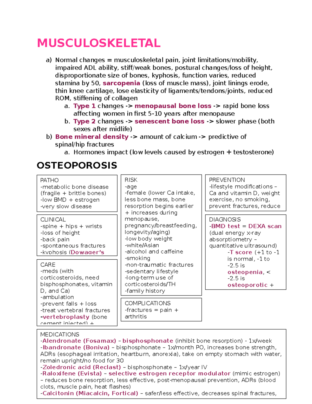older adult exam 3 map - exam 3 concept map - MUSCULOSKELETAL a) Normal ...