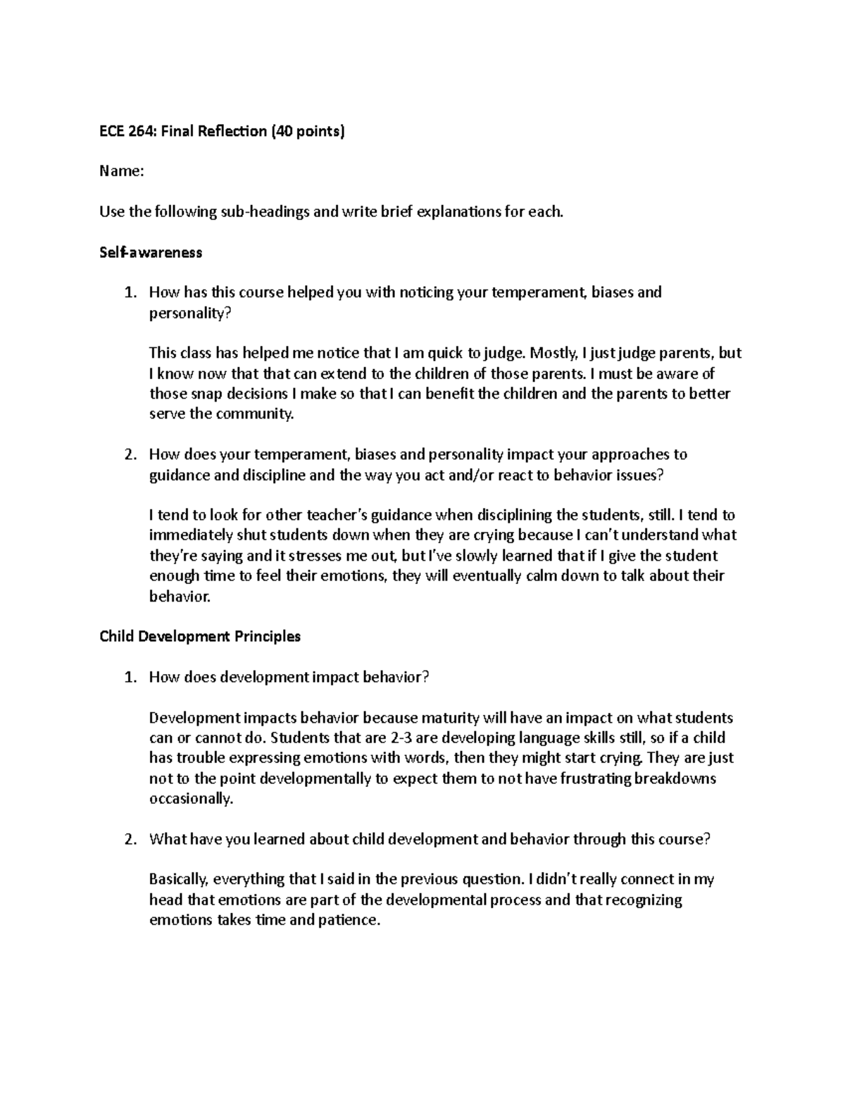 ECE 264 Reflection Final - ECE 264: Final Reflection (40 points) Name ...