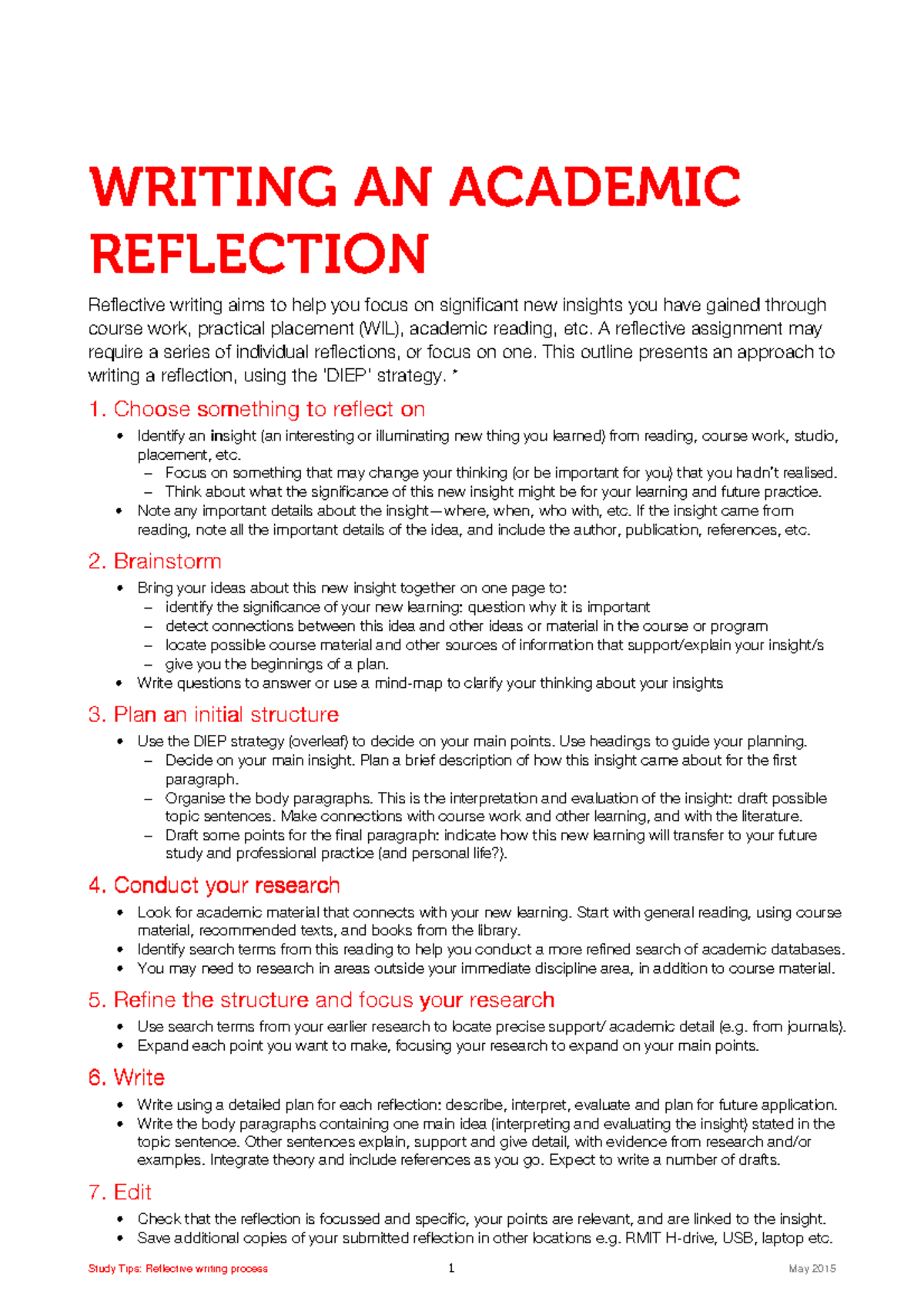 Writing academic reflection accessible 2015 - Study Tips: Reflective ...