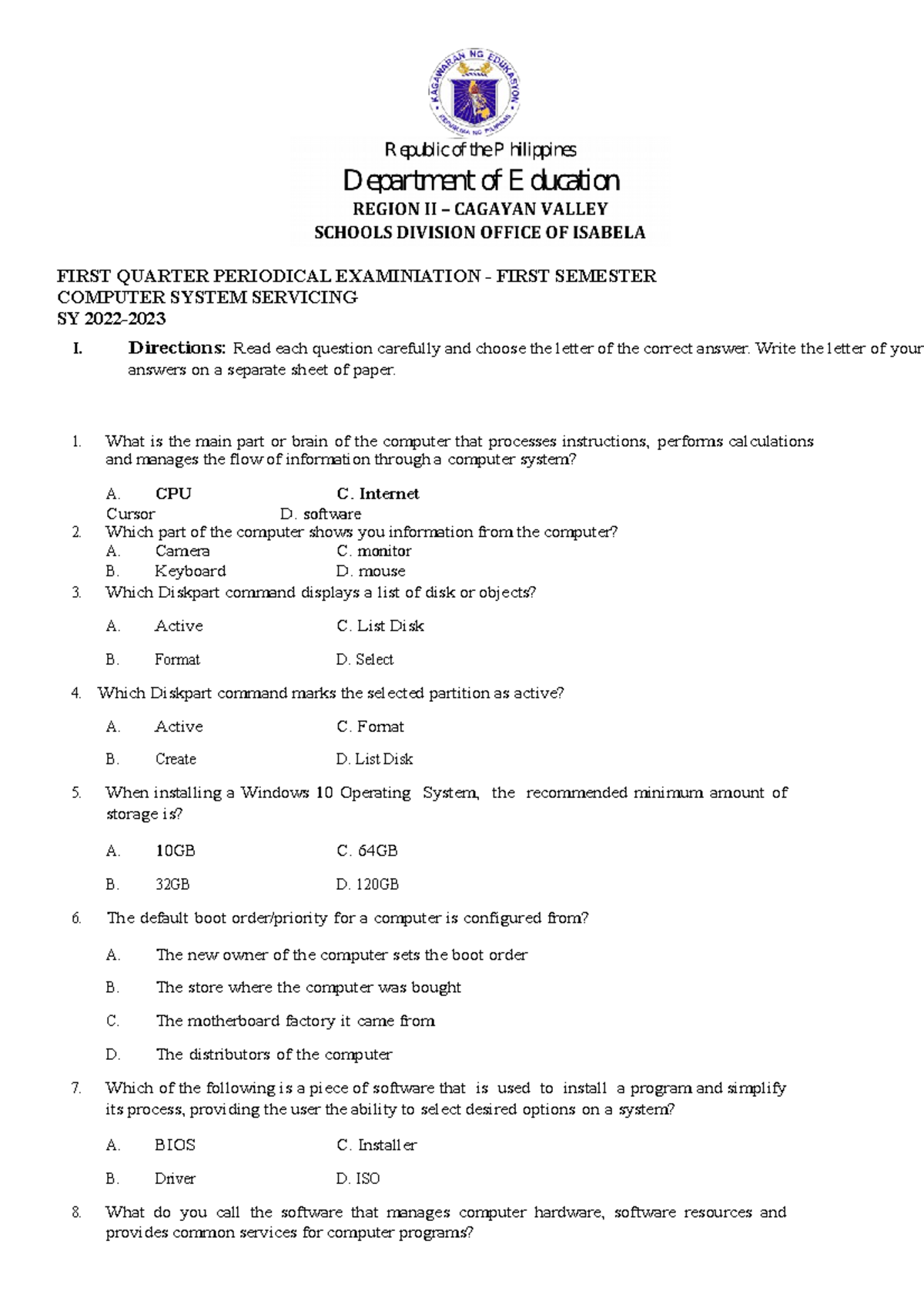 First Quarter Periodical Examiniation - Copy - FIRST QUARTER PERIODICAL ...