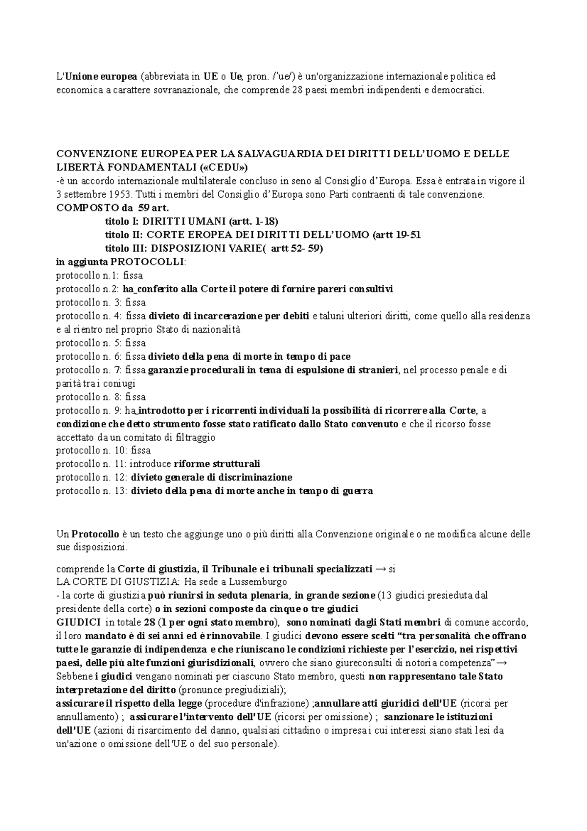 Diritti umani CEDU e Corte - L' Unione europea (abbreviata in UE o Ue ...
