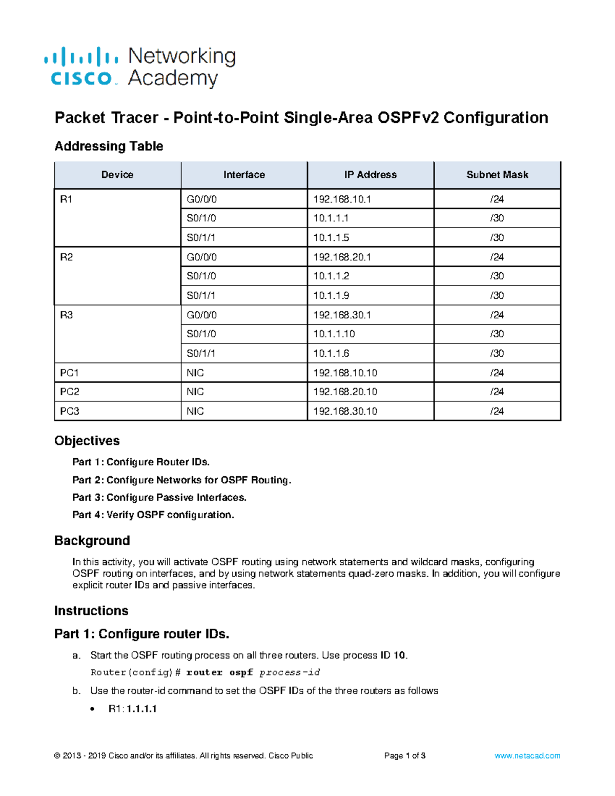 point to point single area ospfv2 configuration - © 2013 - 2019 Cisco ...