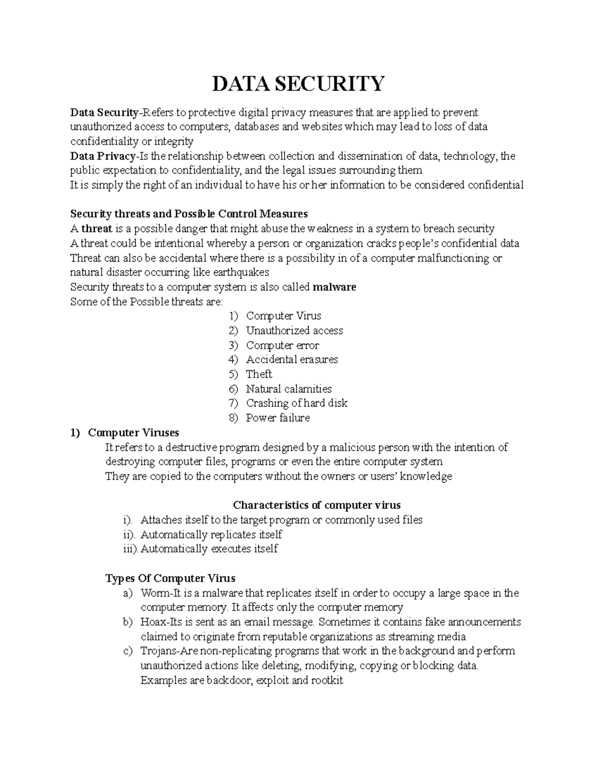 DATA Security - DATA SECURITY Data Security-Refers to protective ...