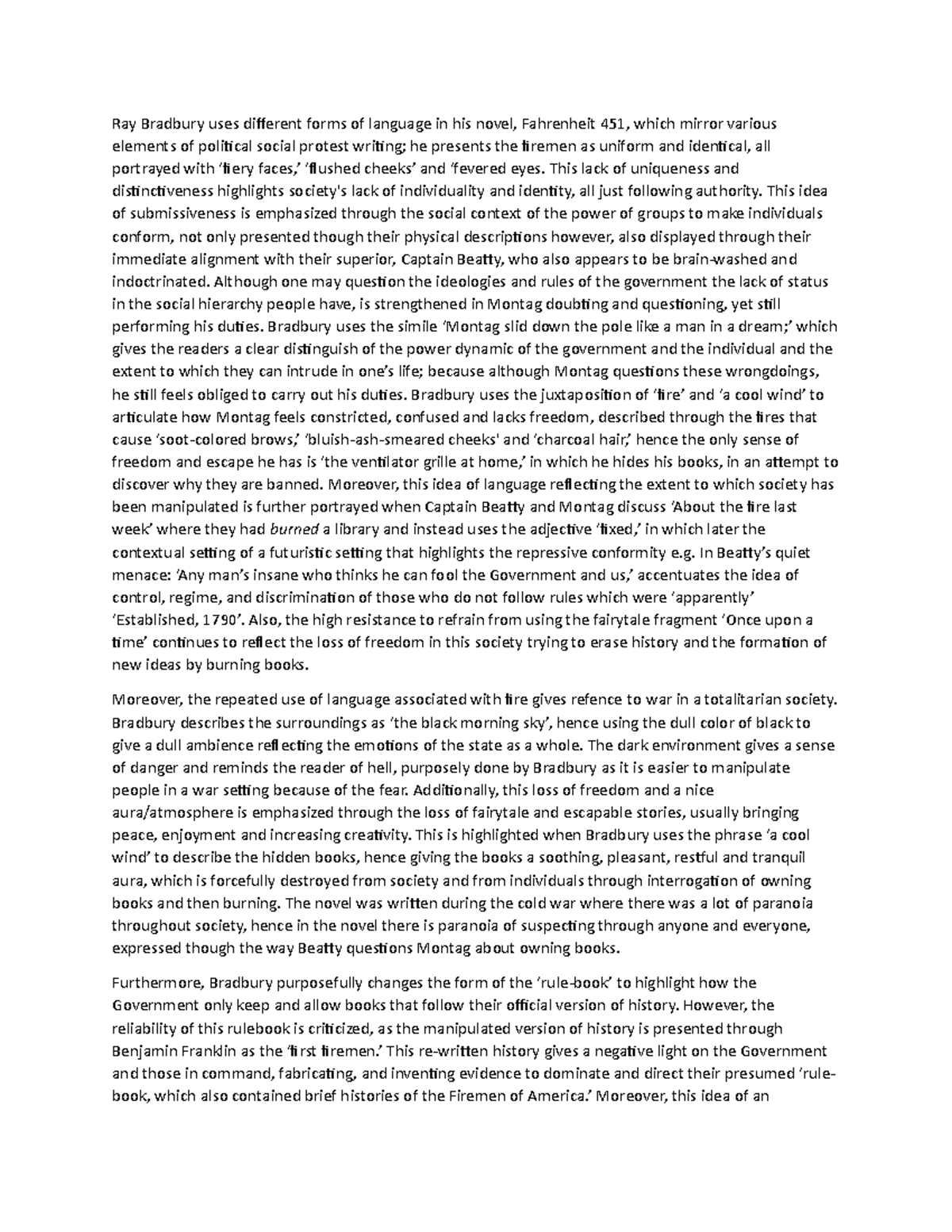 Fahrenheit 451 Essay Ray Bradbury Uses Different Forms Of Language In