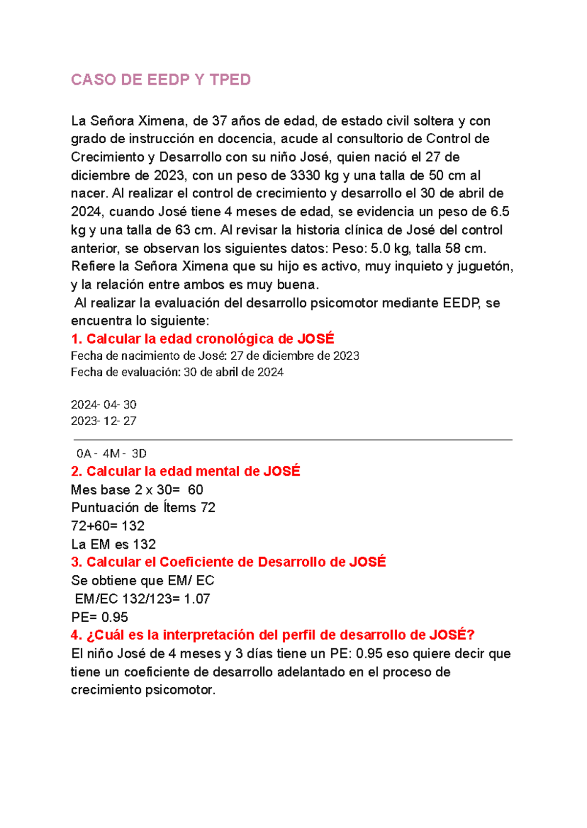CASO DE EEDP Y TPED - Caso de eedp y tped - CASO DE EEDP Y TPED La Señora Ximena, de 37 años de ...