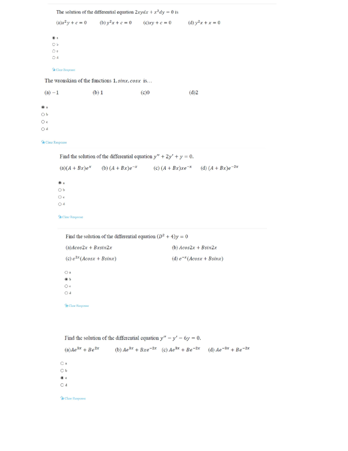 MTH166 Question CA1 - MCQ with Ans - Differential Equations and Vector ...