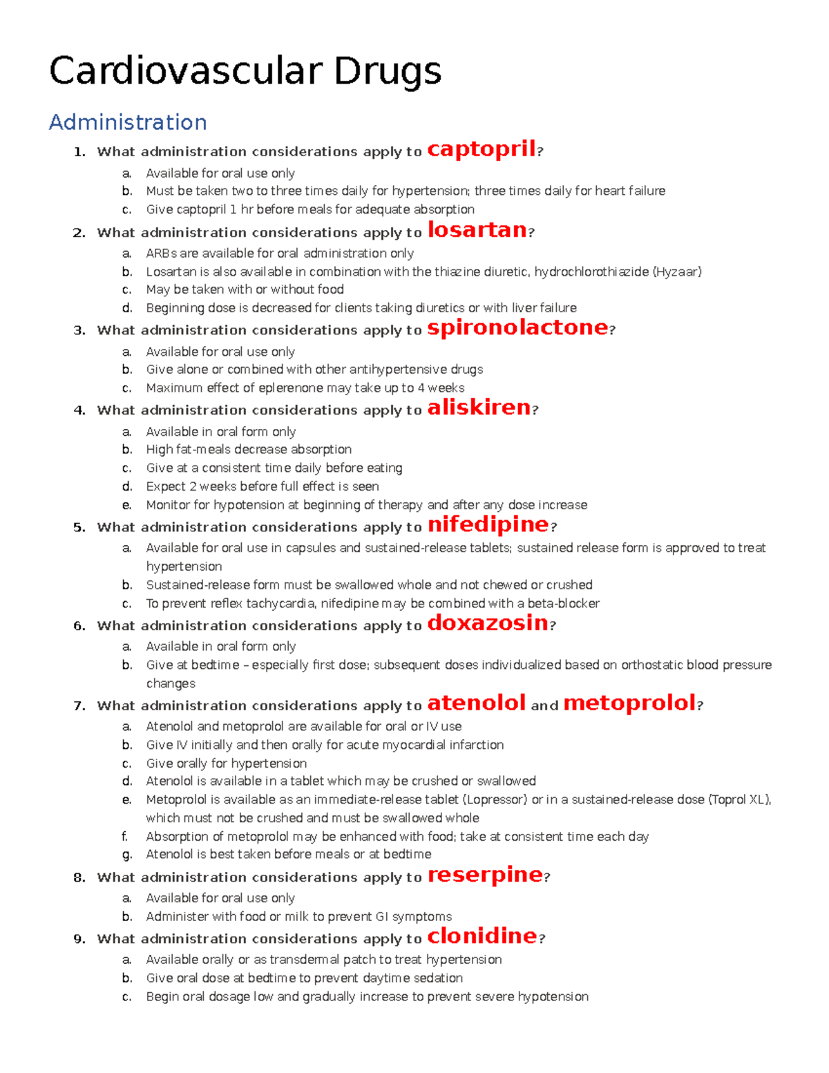 Cardiovascular Drugs - Cardiovascular Drugs Administration 1. What ...