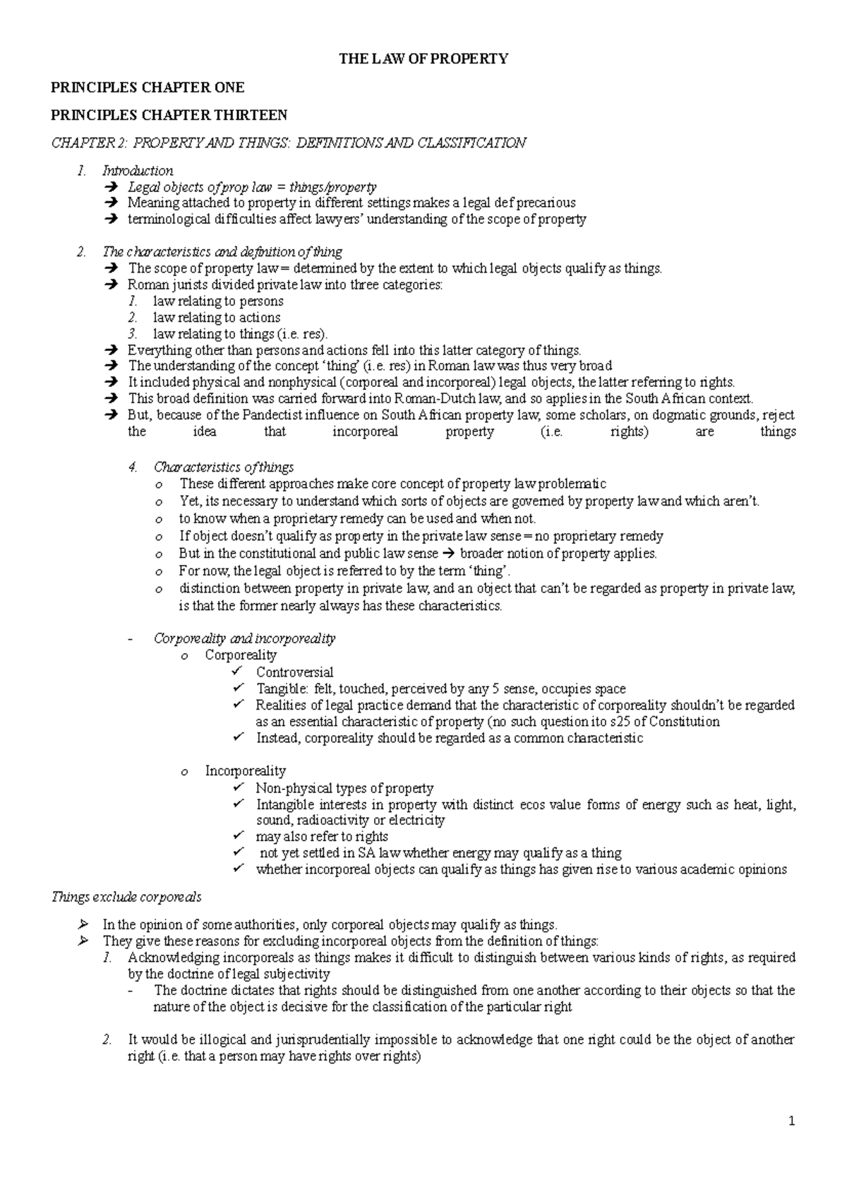 LAW OF Property WEEK 1 - 2 - THE LAW OF PROPERTY PRINCIPLES CHAPTER ONE ...