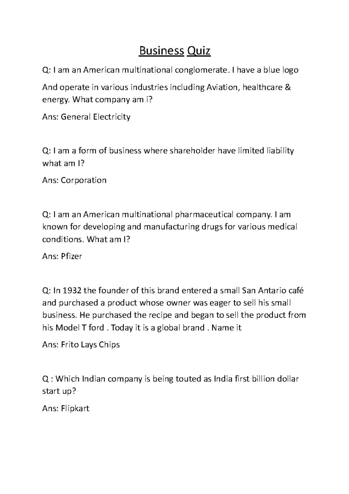 Business Quiz - Business Quiz Q: I am an American multinational ...