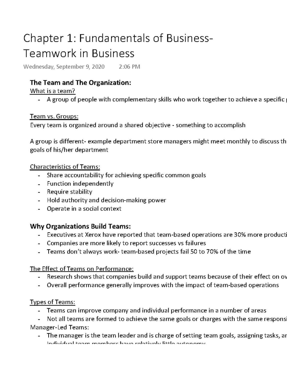 Chapter 1 Fundamentals of Business- Teamwork in Business - Warning: TT ...