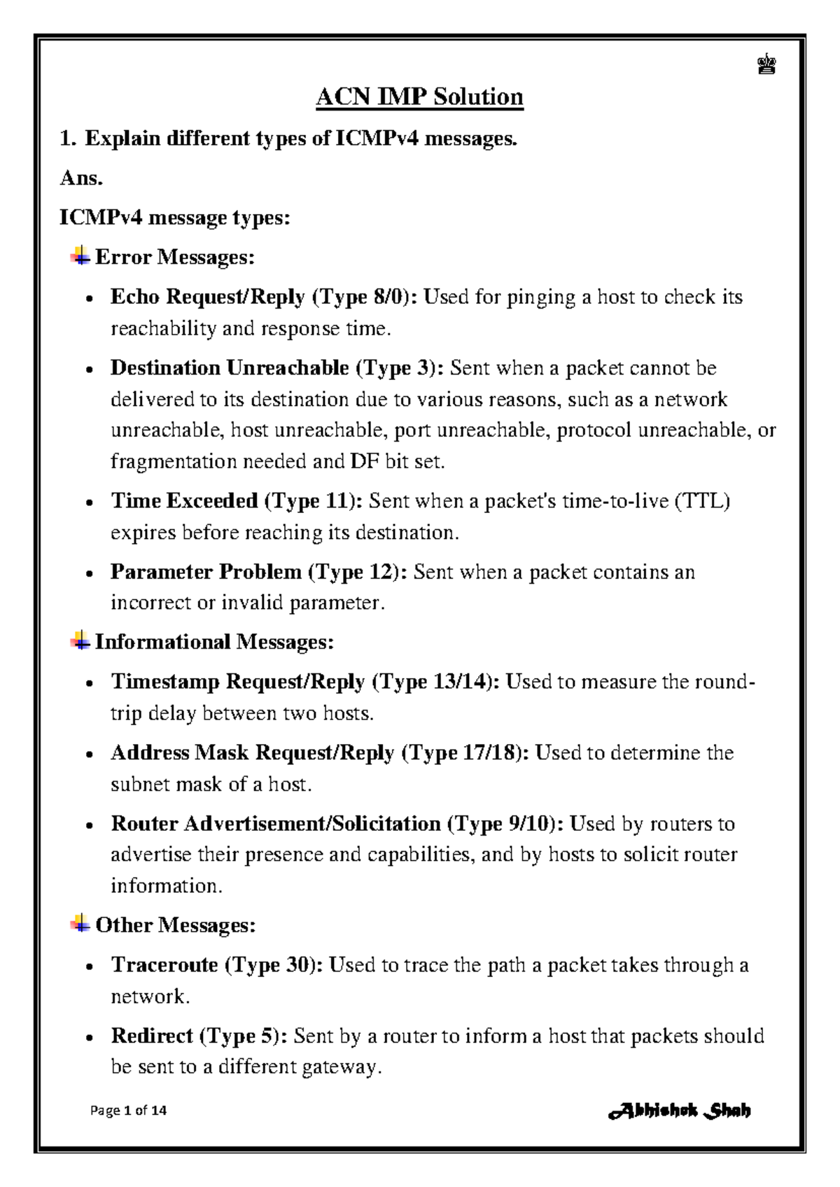 ACN IMP Questions - ACN IMP Solution 1. Explain different types of ...