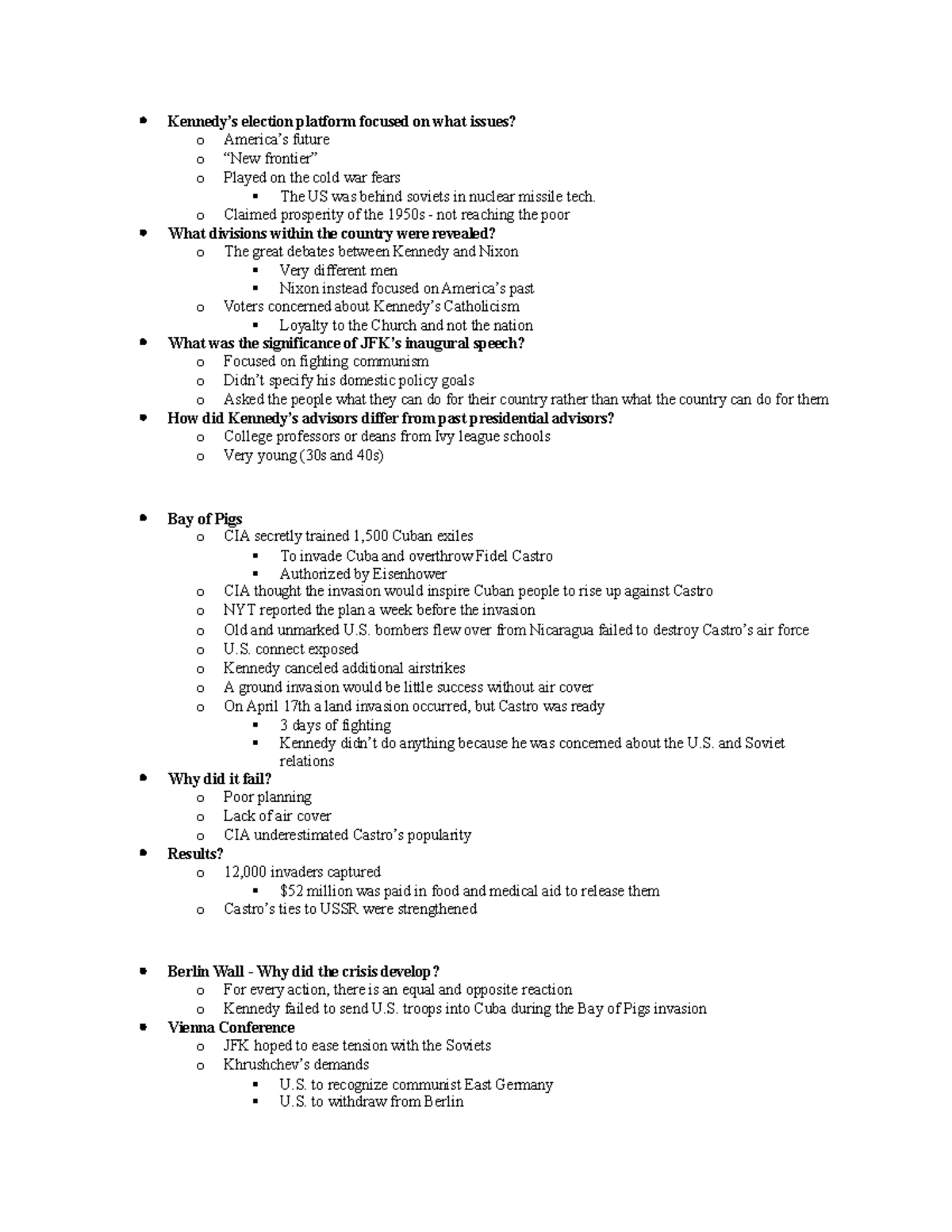 US military notes - Kennedy’s election platform focused on what issues ...