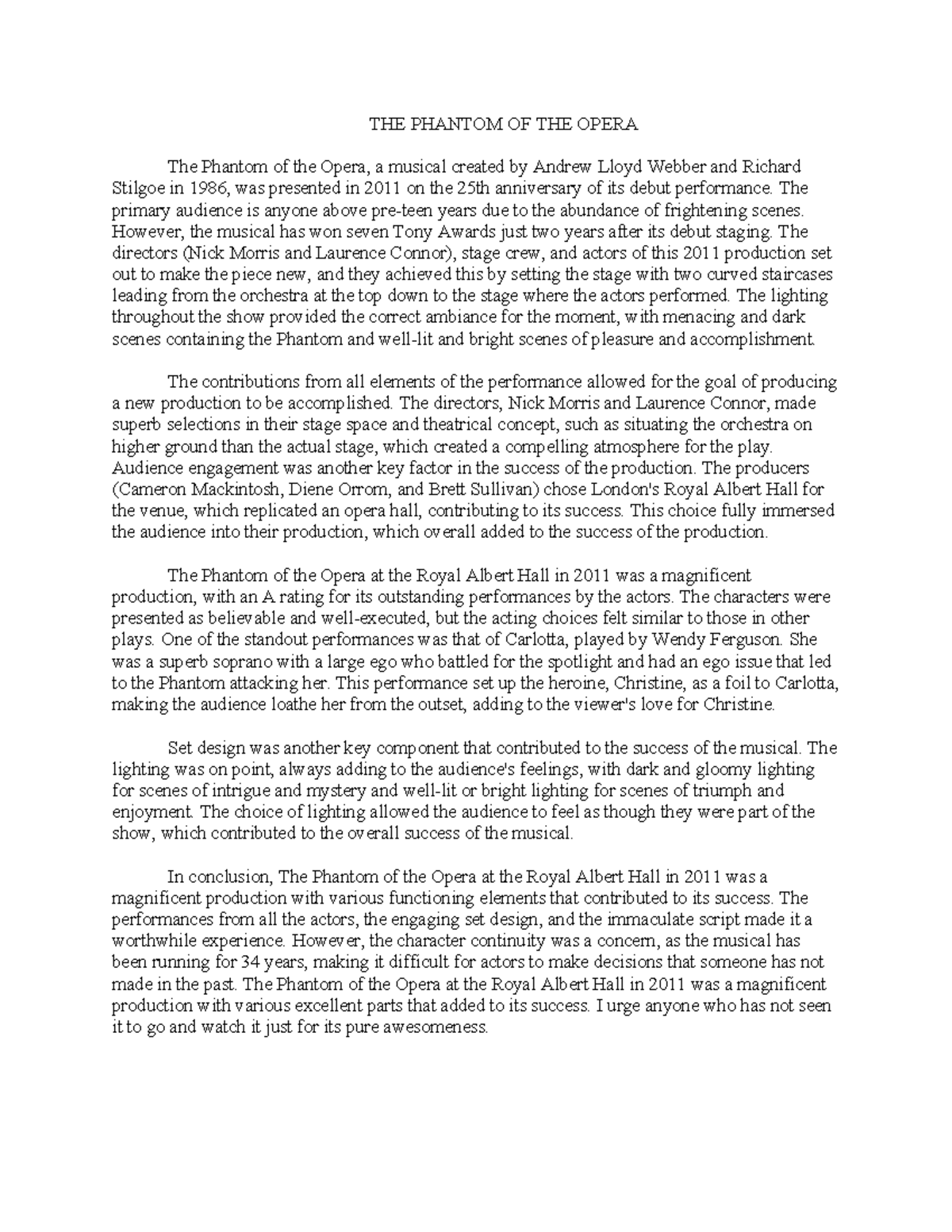 Critique The Phantom of the Opera - Copy - THE PHANTOM OF THE OPERA The ...