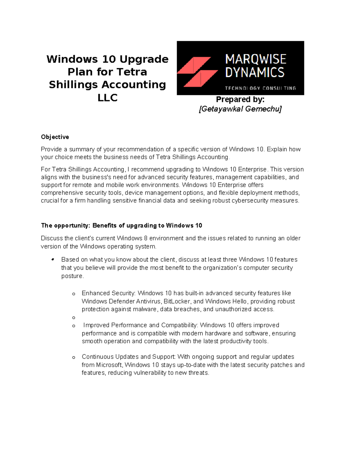 Windows Upgrade Plan Template GGemechu - Windows 10 Upgrade Plan for ...