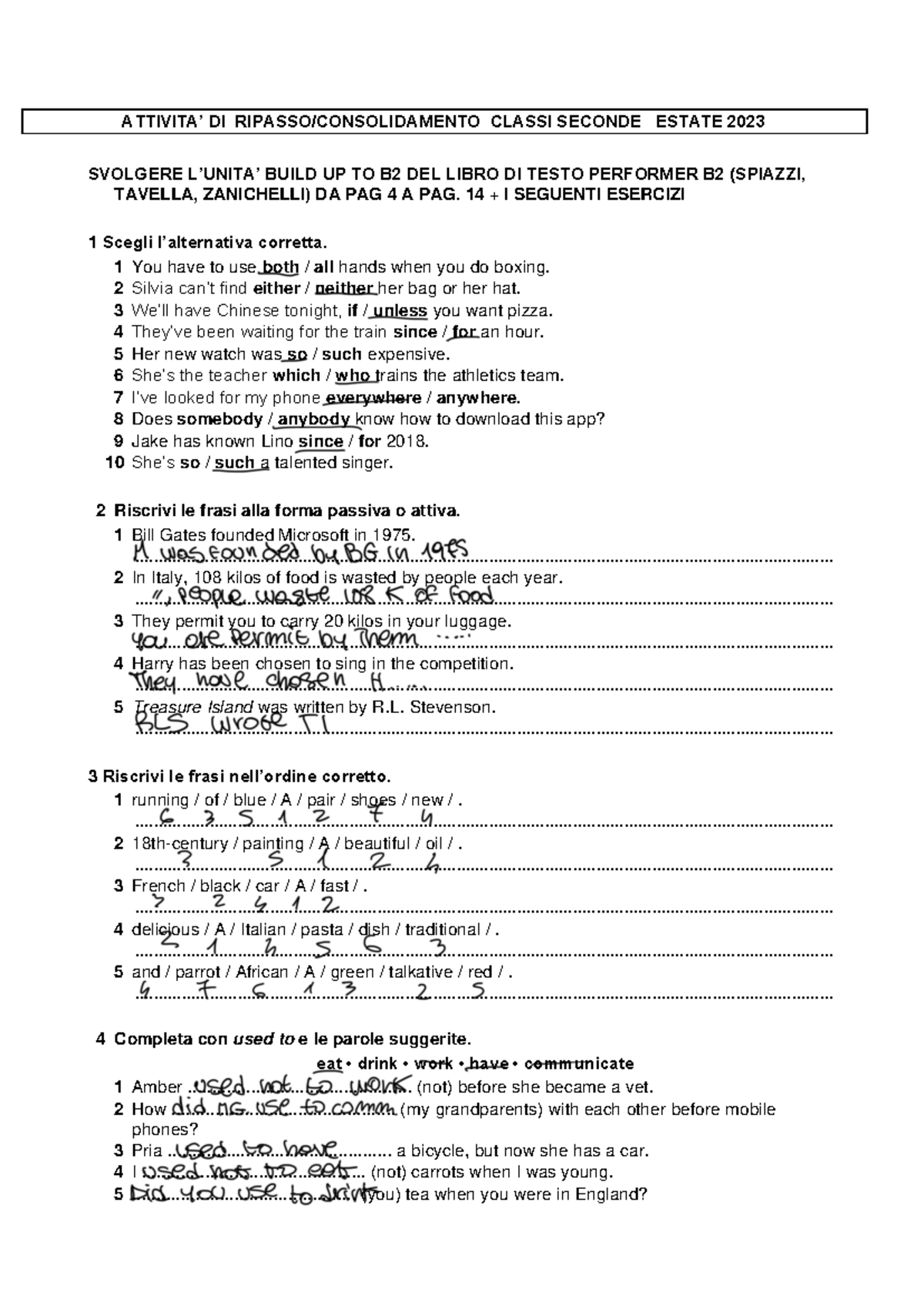 Inglese vacanze - appunti - ATTIVITA’ DI RIPASSO/CONSOLIDAMENTO CLASSI SECONDE ESTATE 2023 ...