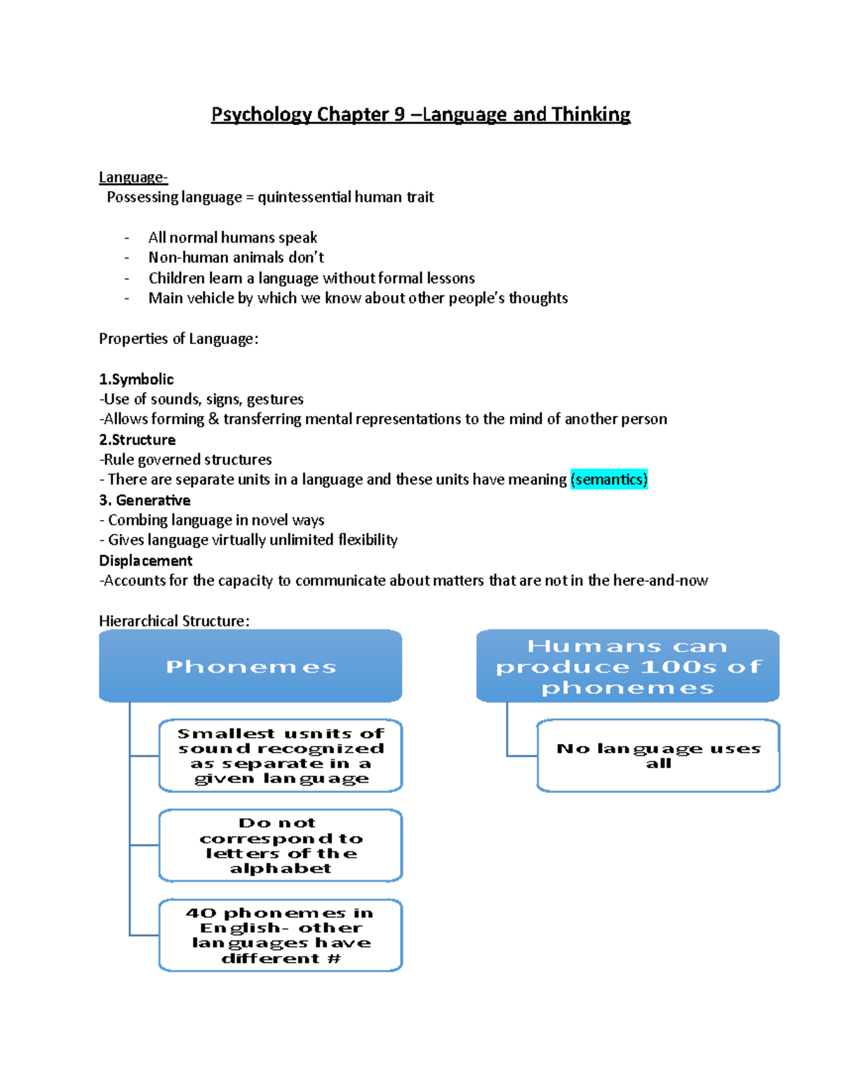 Psychology Chapter 9 –Language and Thinking - Psychology Chapter 9 ...