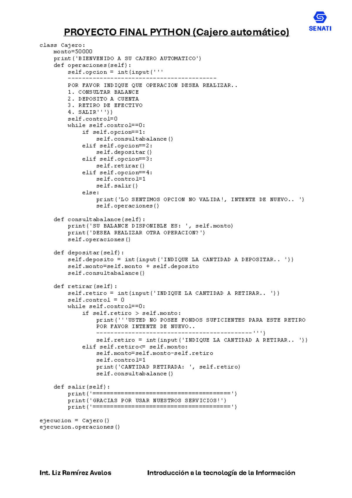 Cajero Automatico - Proyecto Final - PROYECTO FINAL PYTHON (Cajero ...
