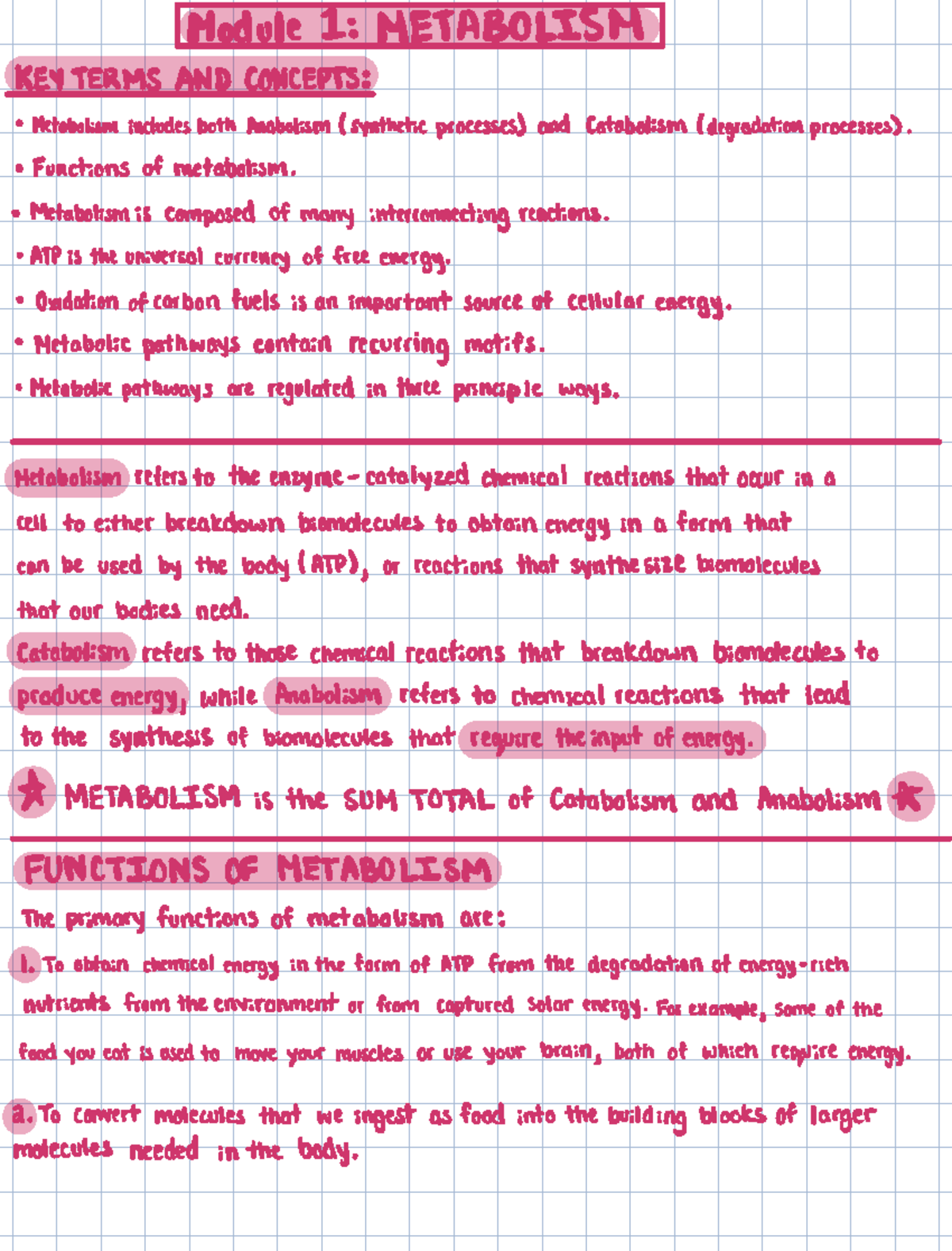 Module 1 Metabolism notes - Module 1 METABOLISM ####### KEYTERMS AND ...
