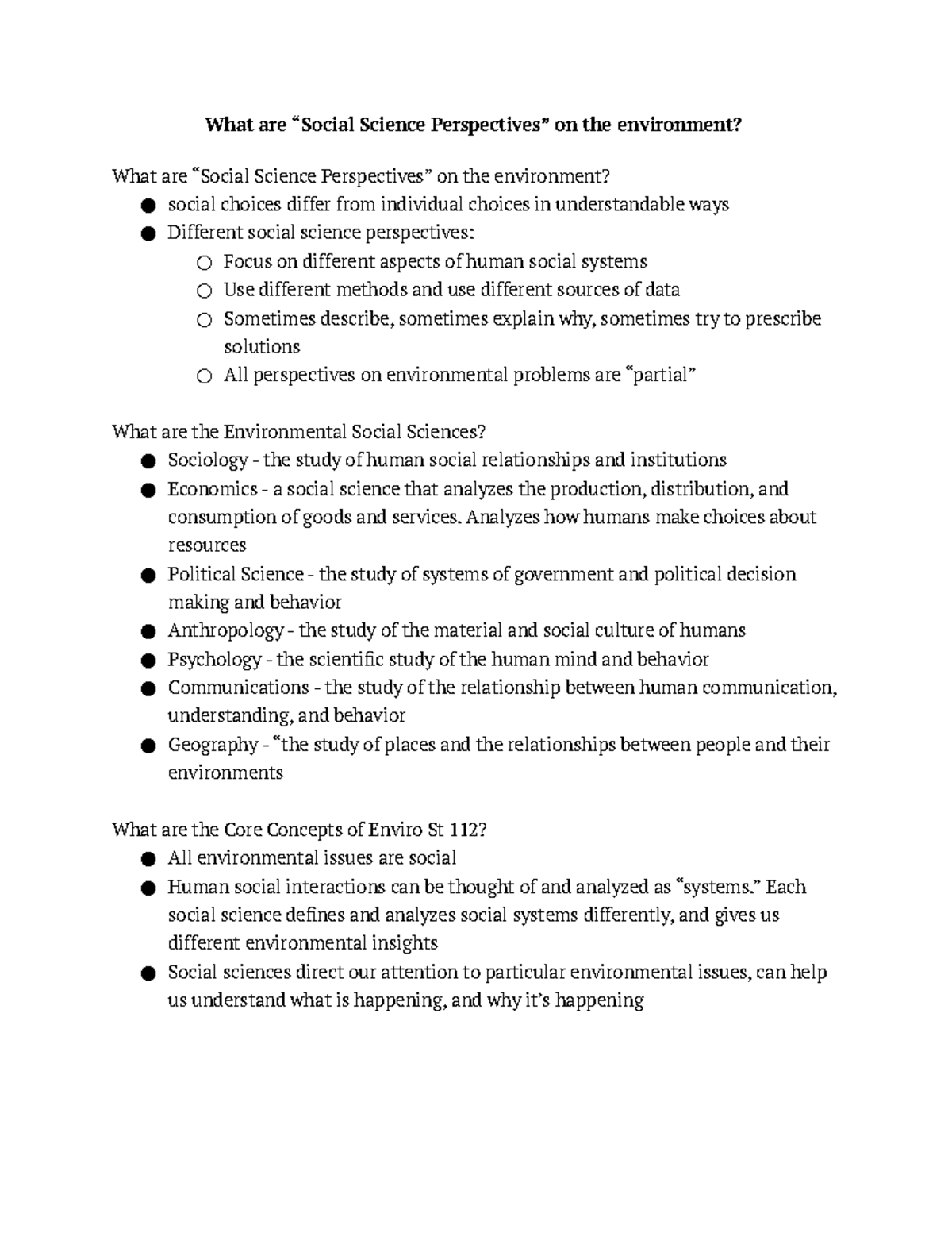 Enviro St 112 - Quiz #1 - social perspectives Fall 2021 - What are ...