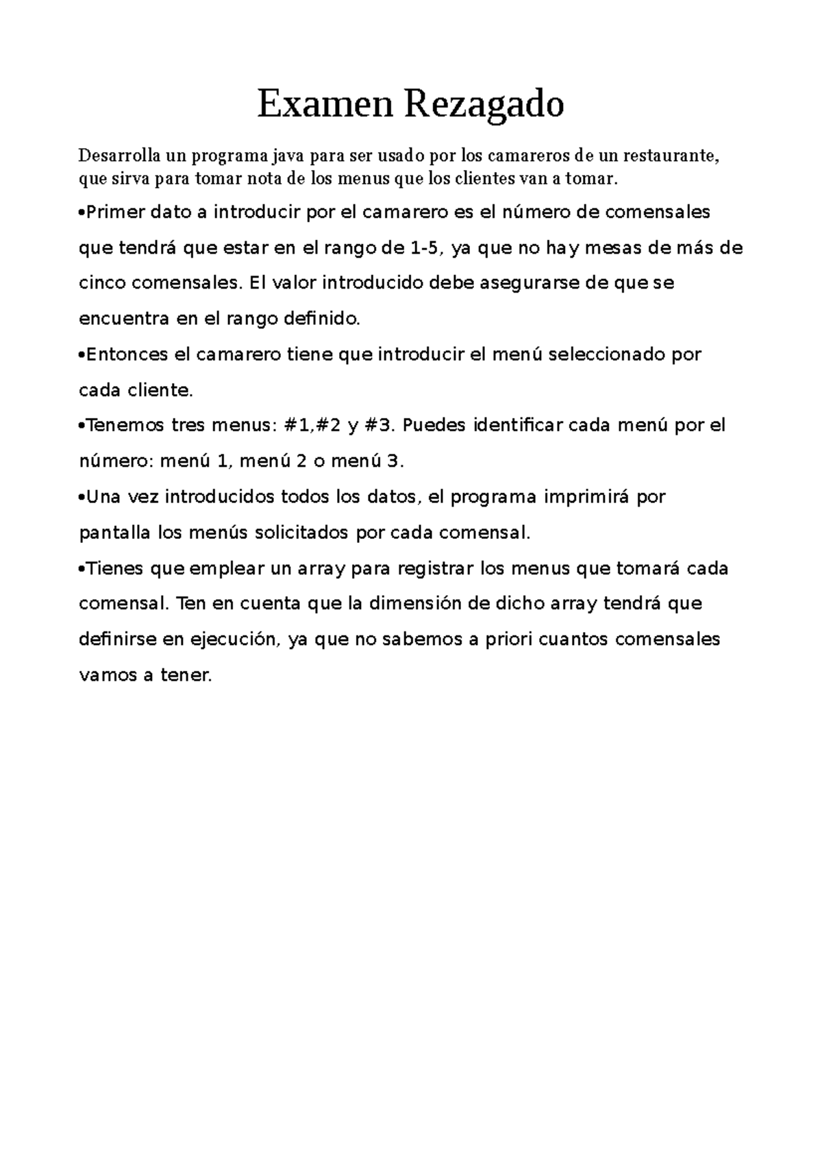 Examen Resagados - Examen Rezagado Desarrolla un programa java para ser ...