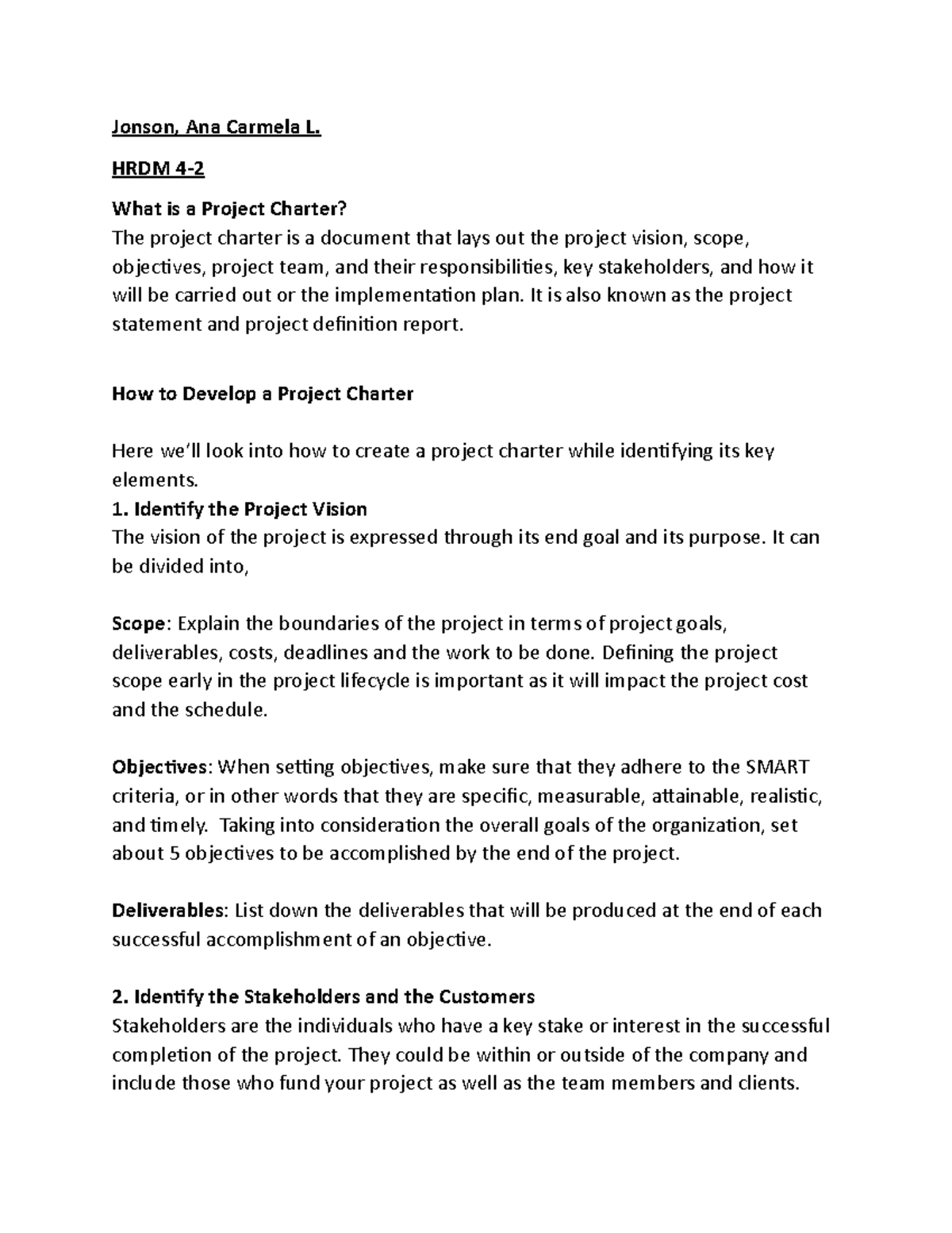 How to develop project charter and its meaning - Jonson, Ana Carmela L ...
