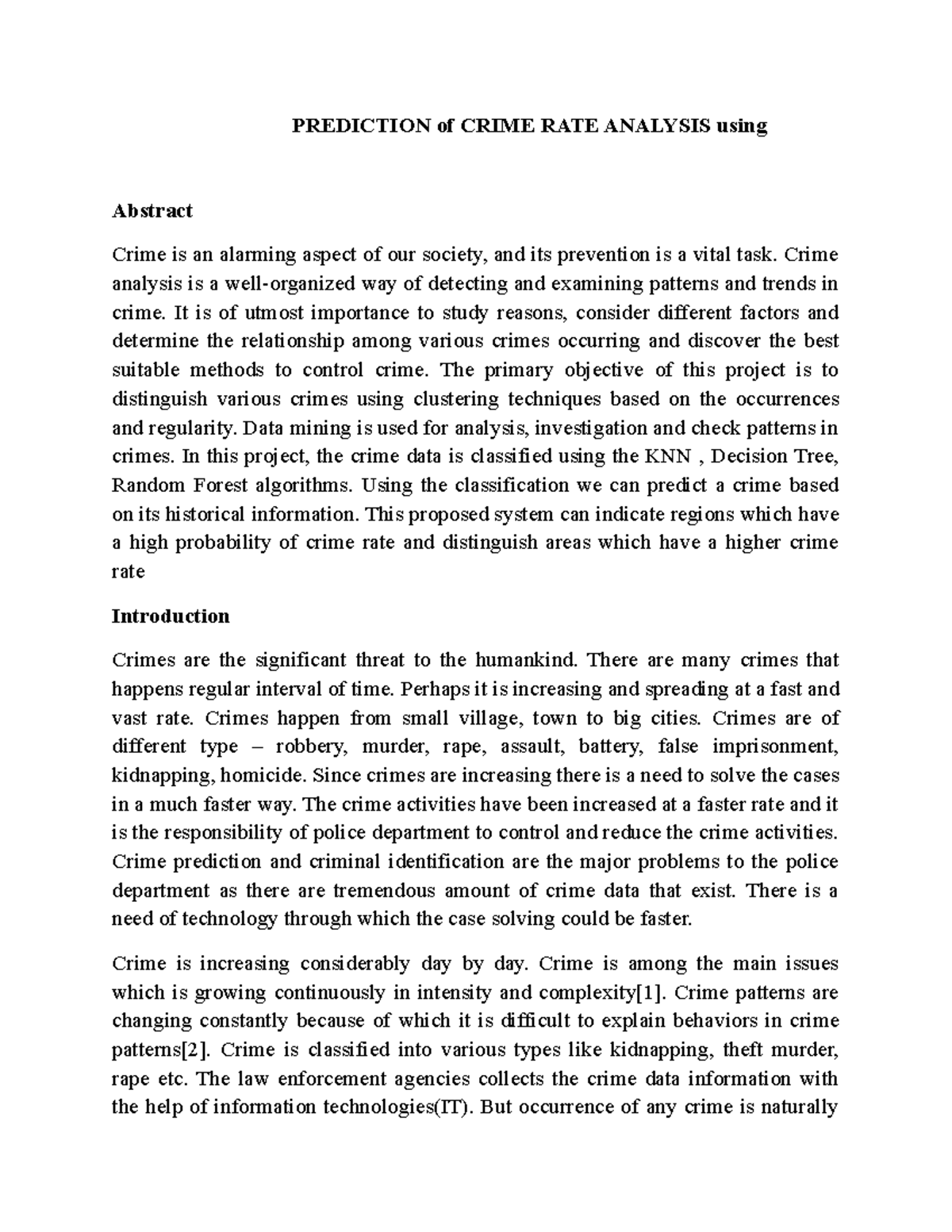 Crime rate Report is the wise - PREDICTION of CRIME RATE ANALYSIS using ...