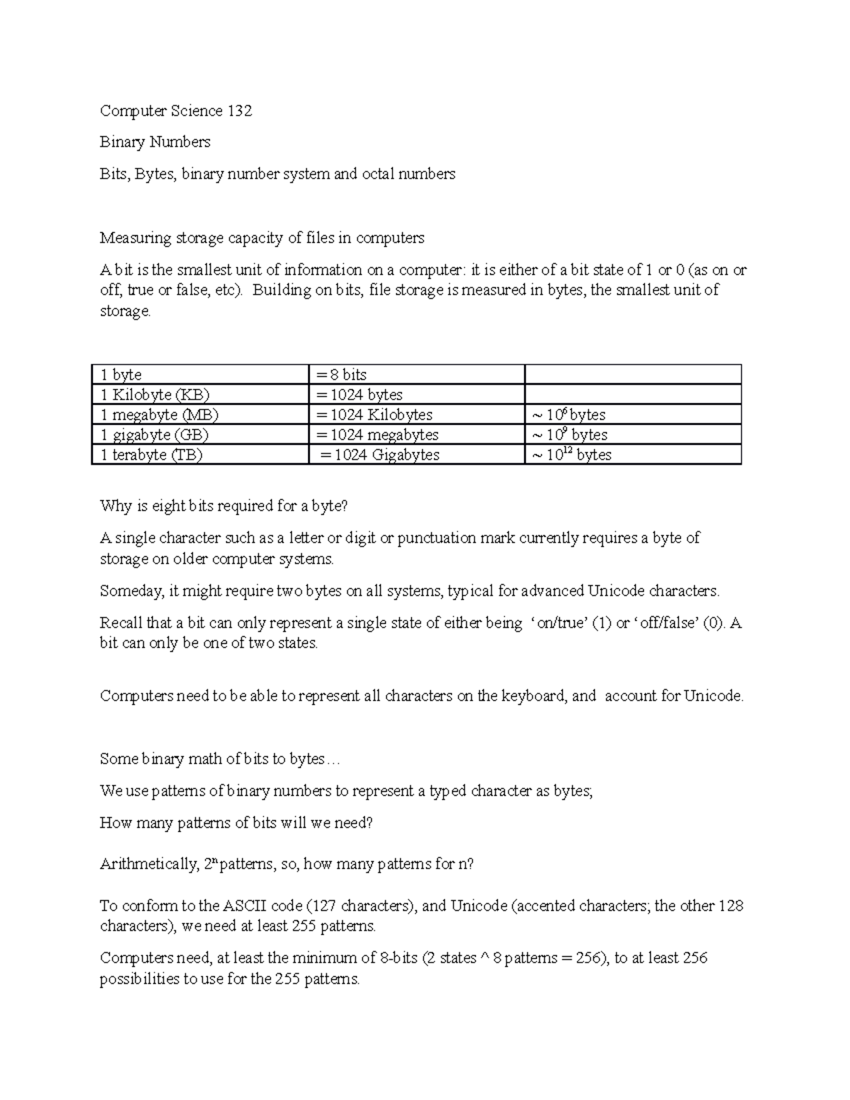 Unit 06 - Computer Science 132 Binary Numbers Bits, Bytes, binary ...